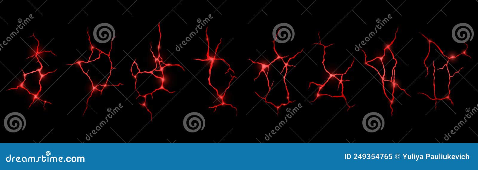 Ground Cracks with Red Glow, Lightning Set Stock Illustration ...