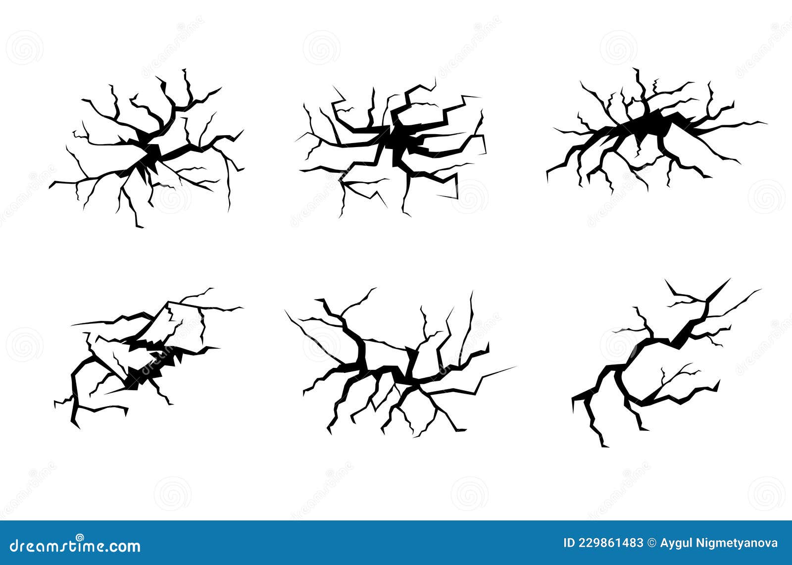 Ground Cracks Set. Collection of Earthquake Damages. Broken Surface ...