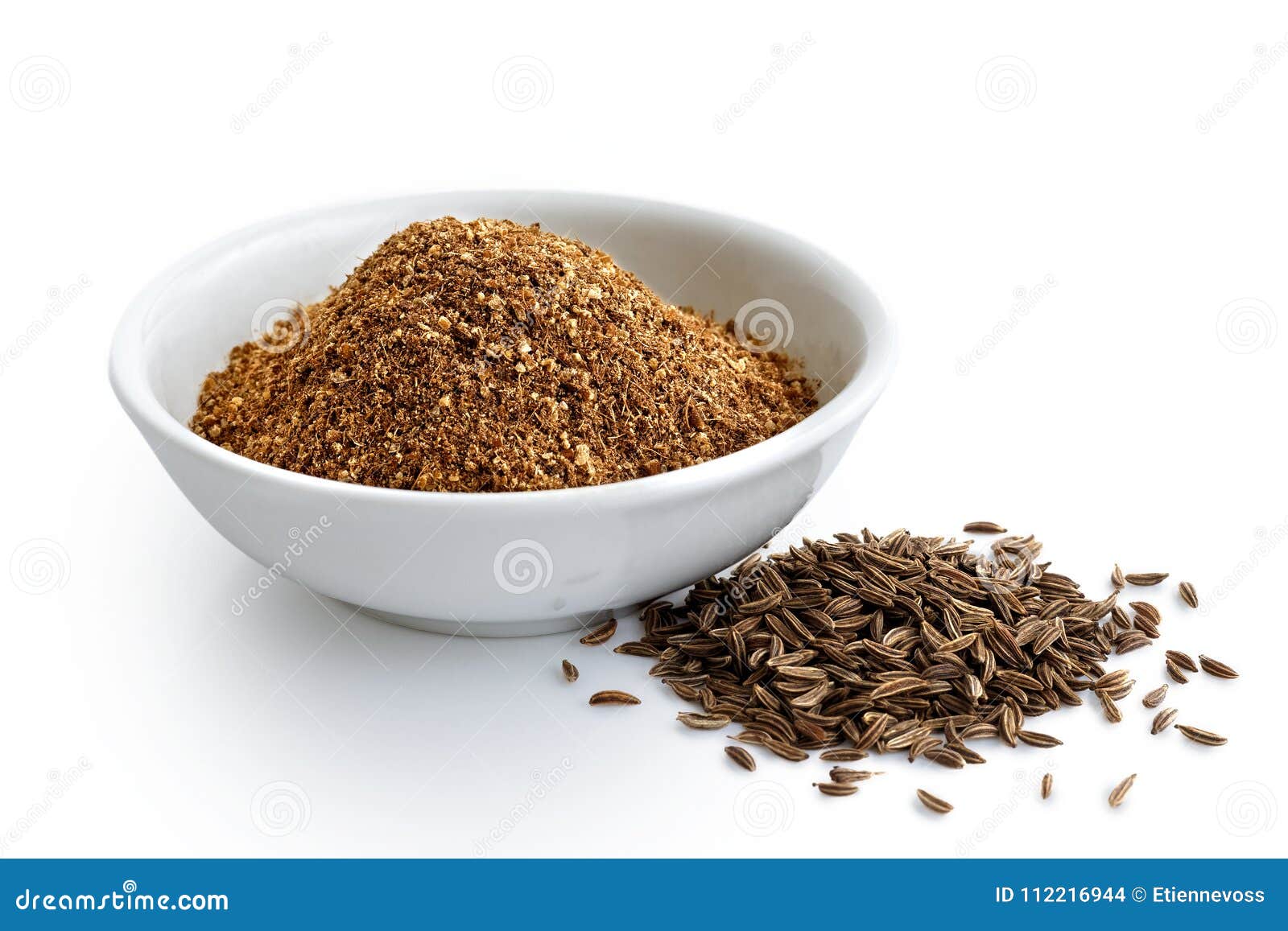 Ground Cumin in White Ceramic Bowl Isolated on White. Whole Cumin Stock ...
