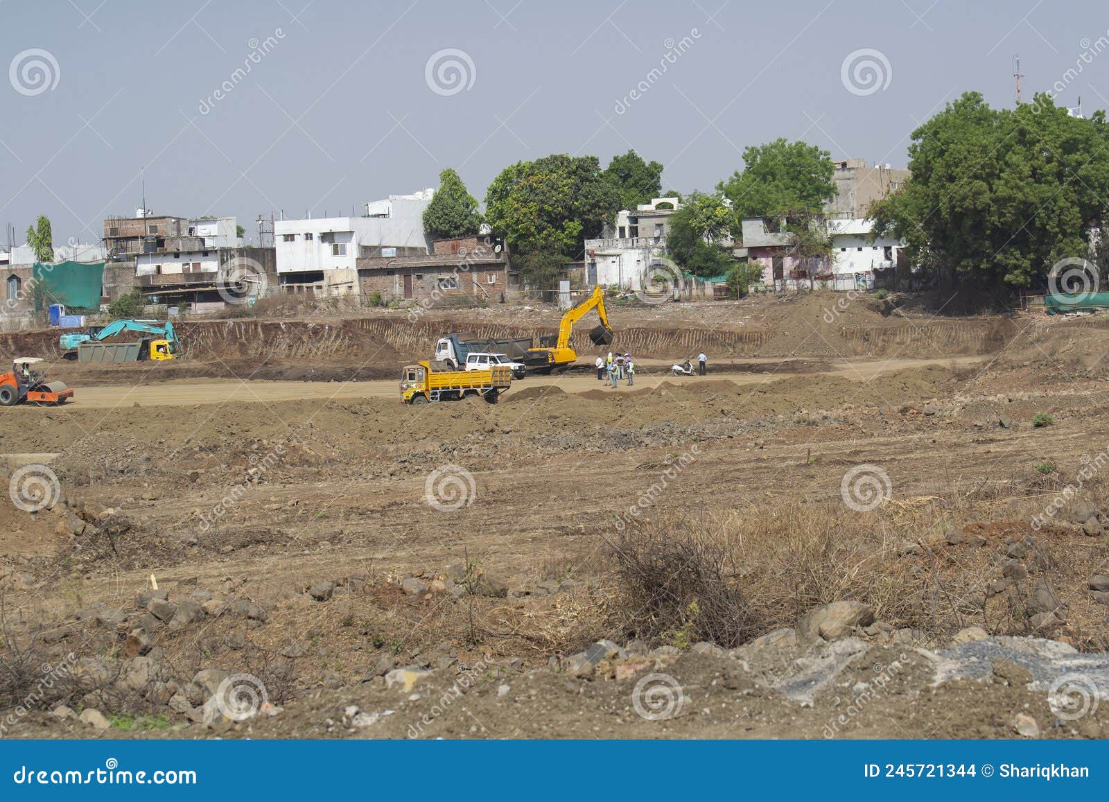 Ground Digging Work with Digger Machines at the Construction Site Stock ...