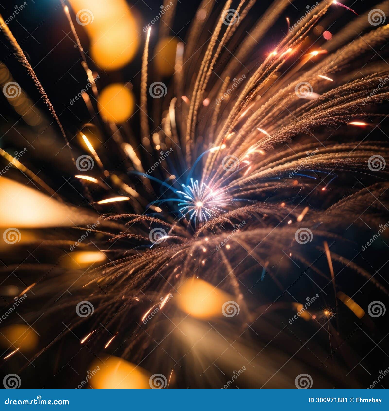 Ground Firework Display at Night with Sparks and Bokeh Lights ...
