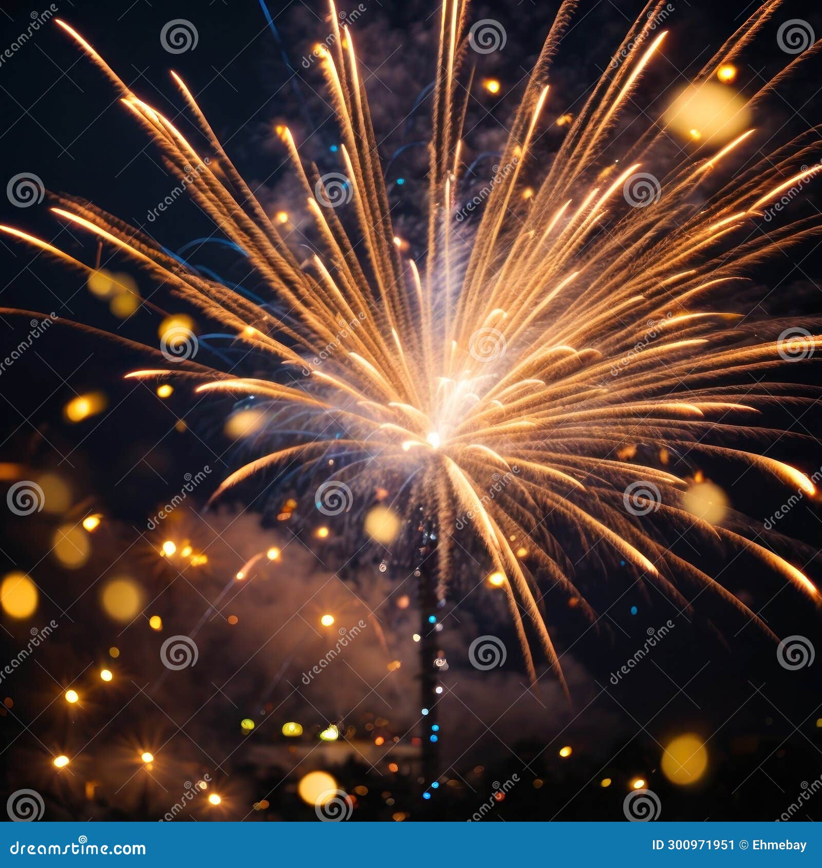 Ground Firework Display at Night with Sparks and Bokeh Lights ...