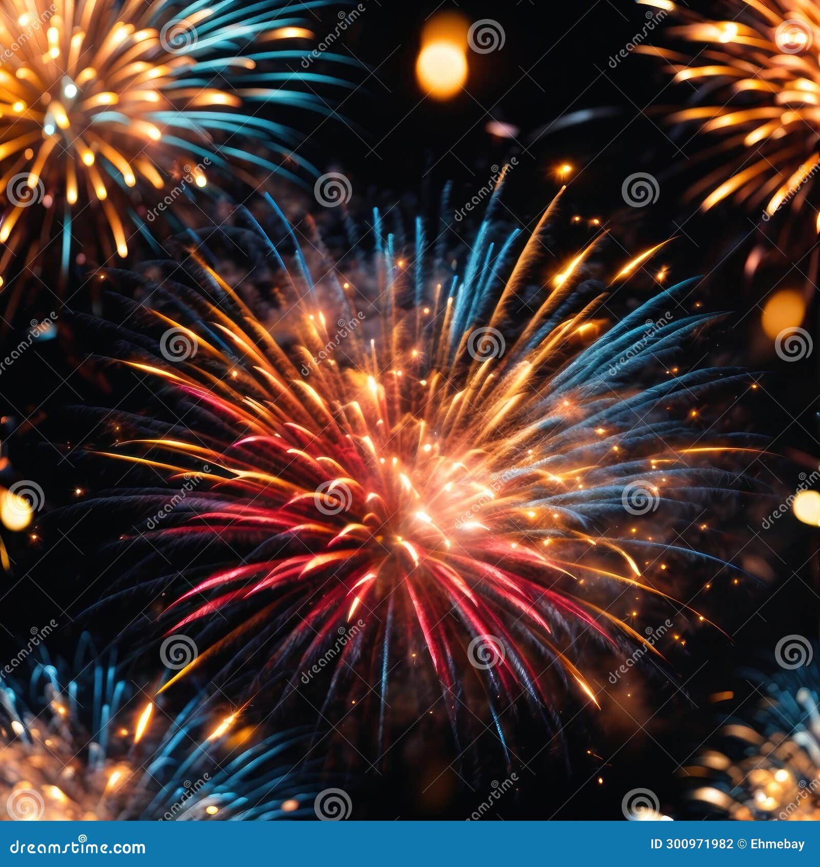 Ground Firework Display at Night with Sparks and Bokeh Lights ...