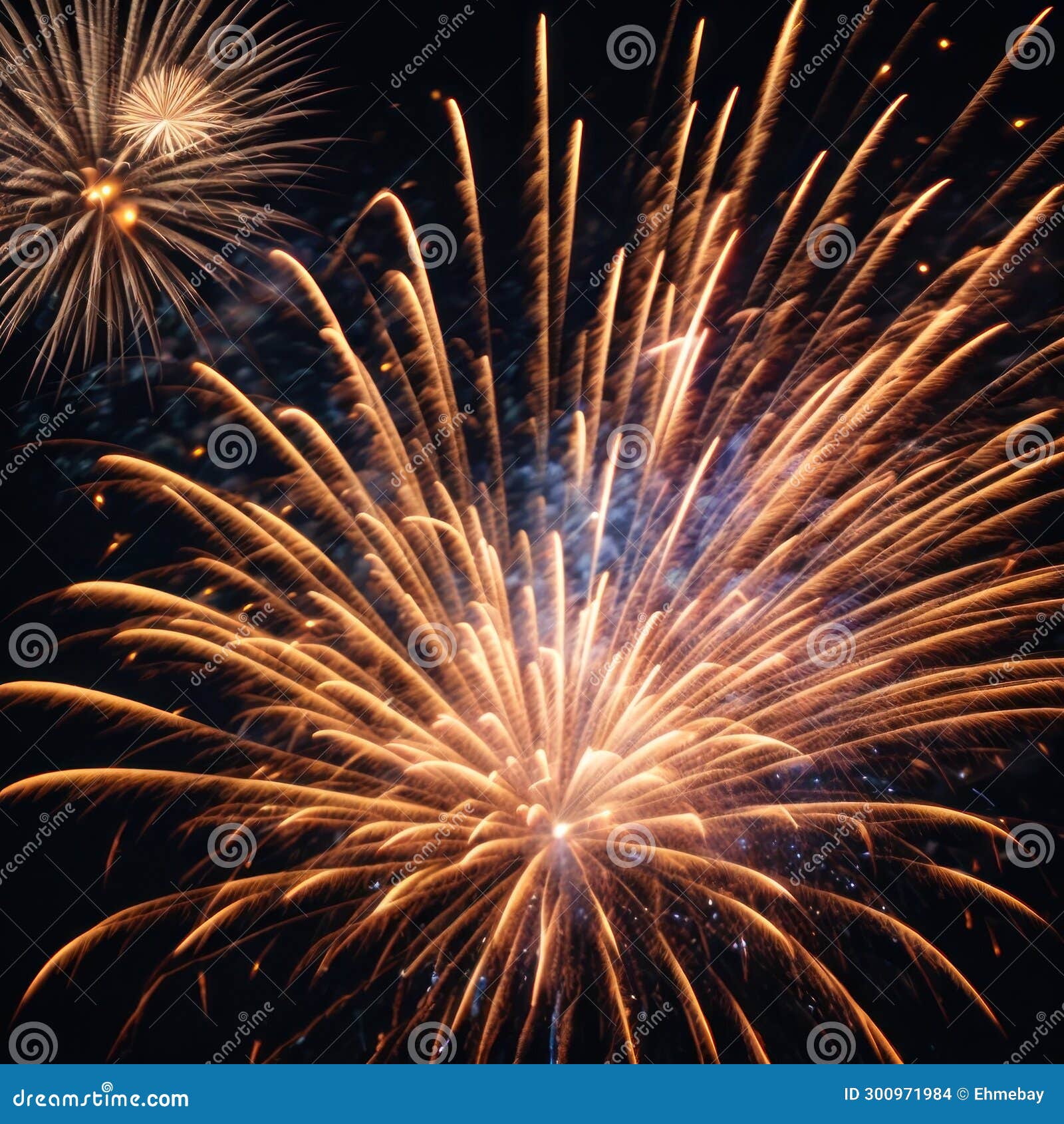 Ground Firework Display at Night with Sparks and Bokeh Lights ...