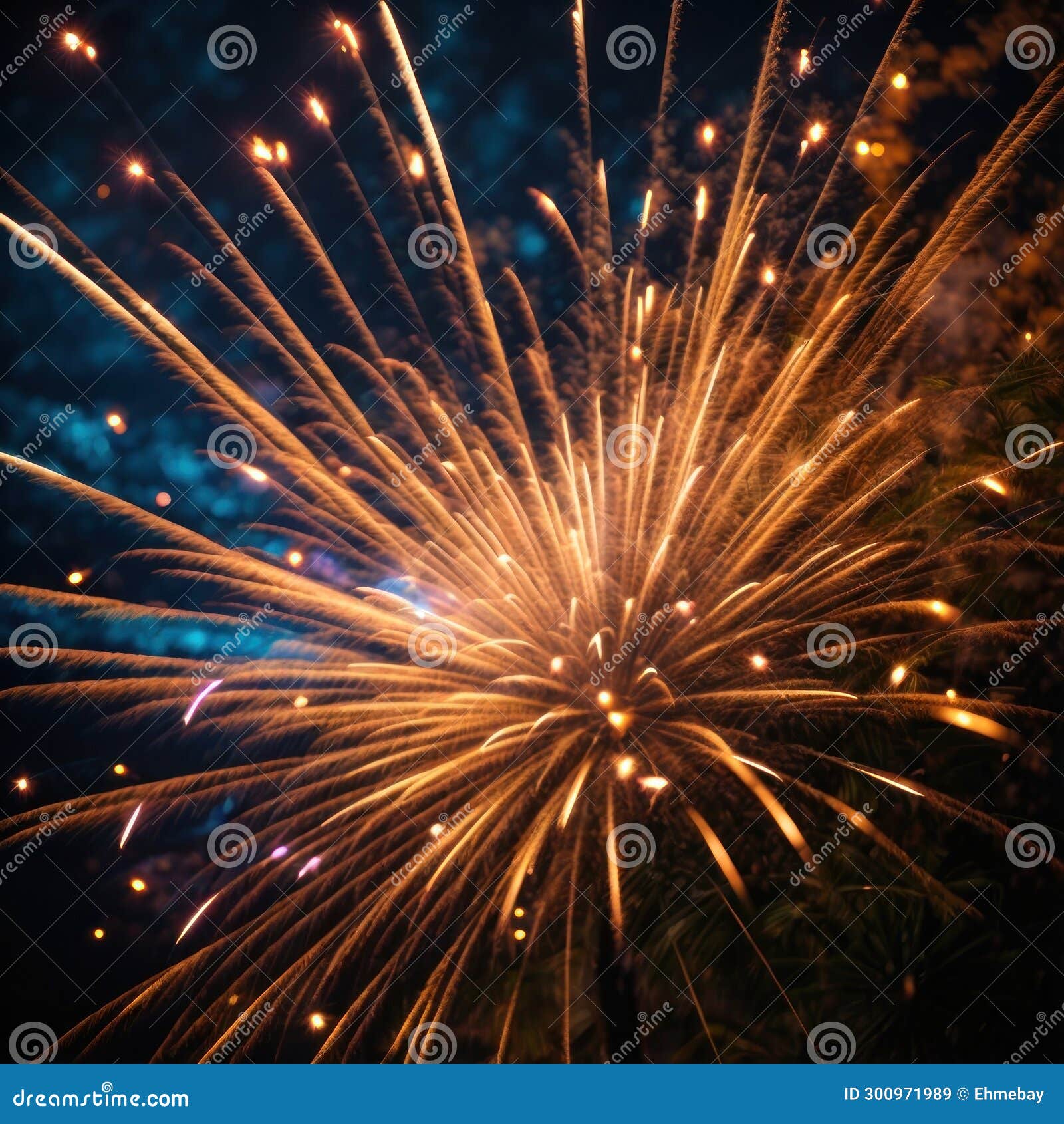 Ground Firework Display at Night with Sparks and Bokeh Lights ...