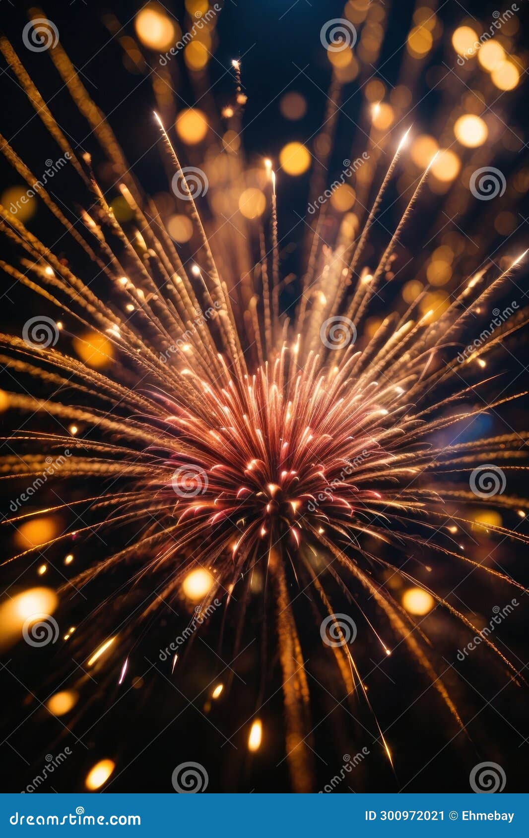Ground Firework Display at Night with Sparks and Bokeh Lights ...