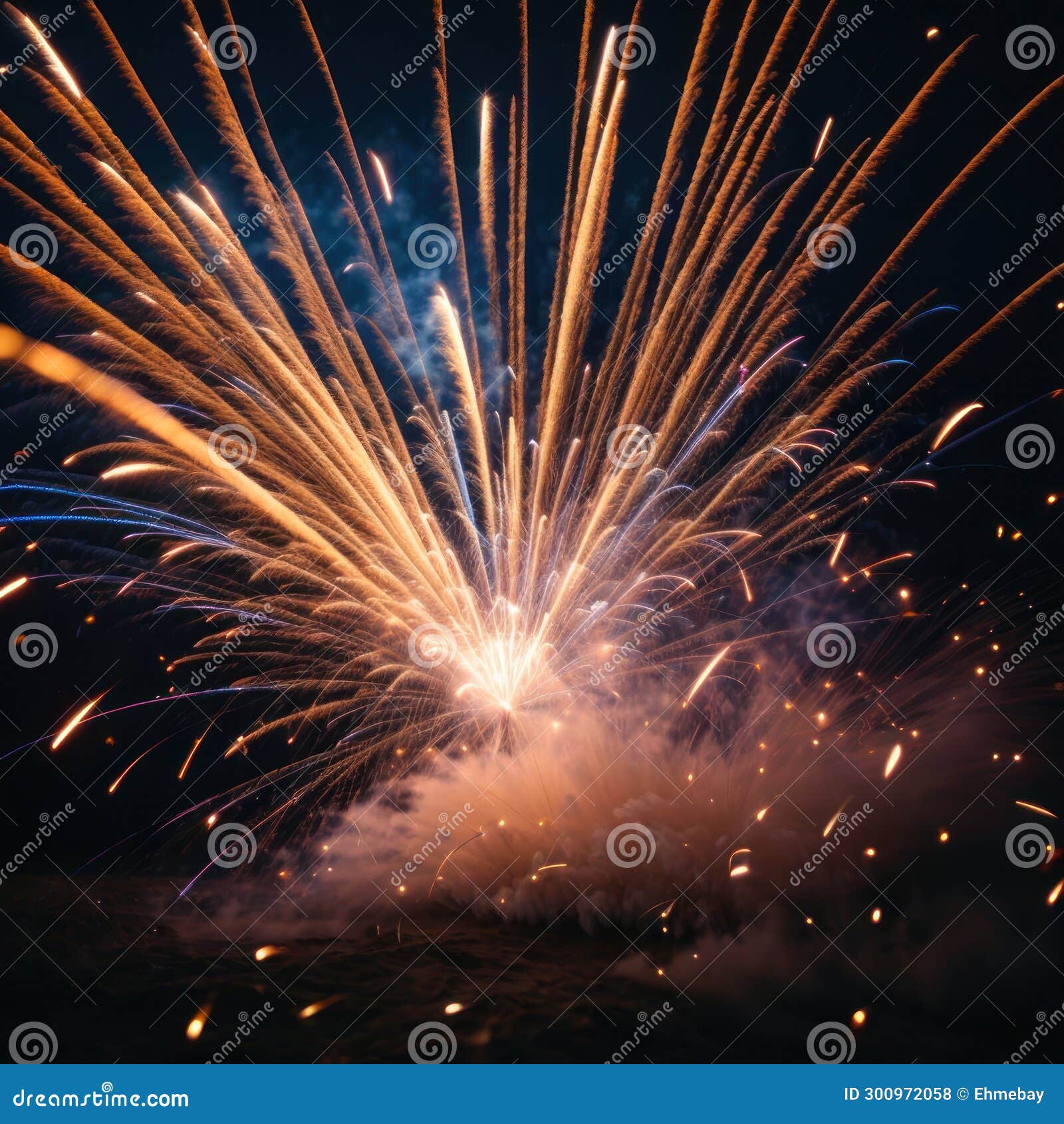 Ground Firework Display at Night with Sparks and Bokeh Lights ...