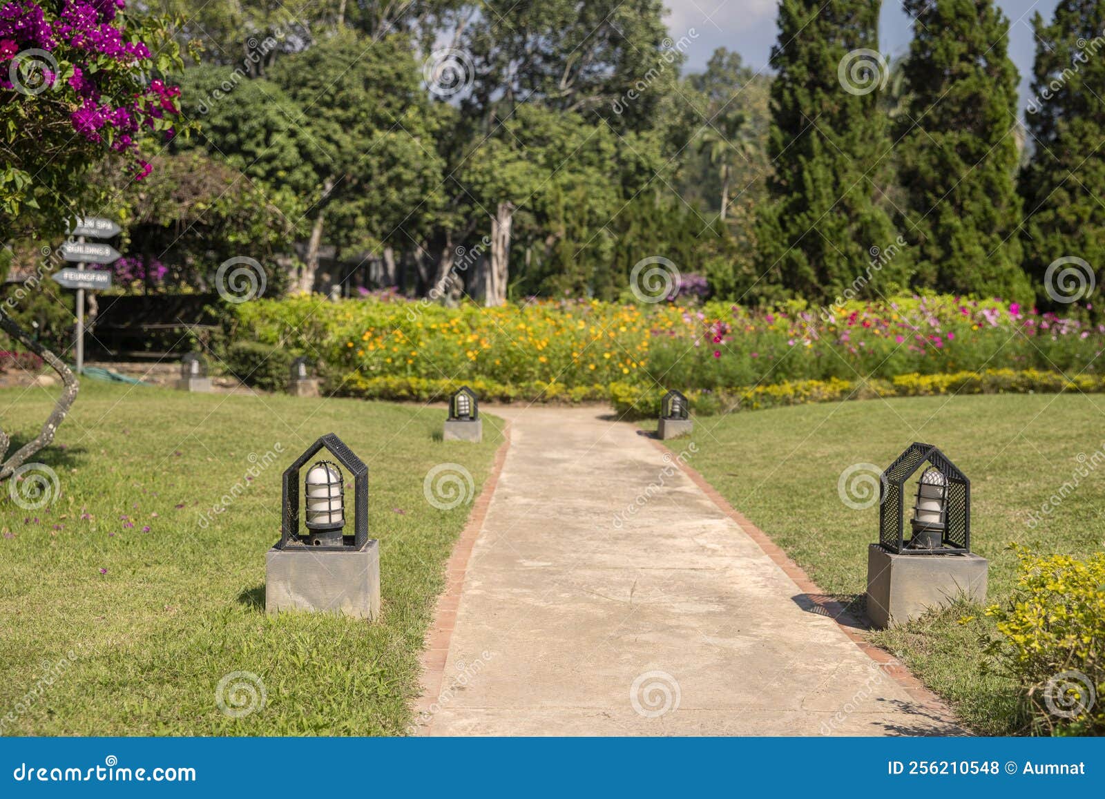 Ground Lantern Lighting Marble Walkway in the Park Stock Photo - Image ...