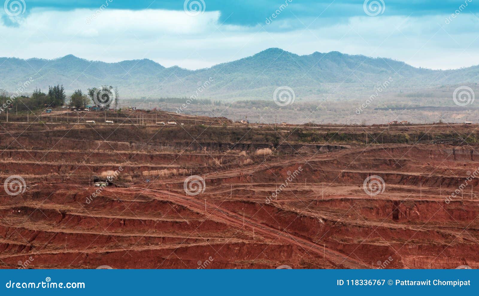 Ground Layer of Lignite Mining and Mining Machinery. Many Big Tr Stock ...