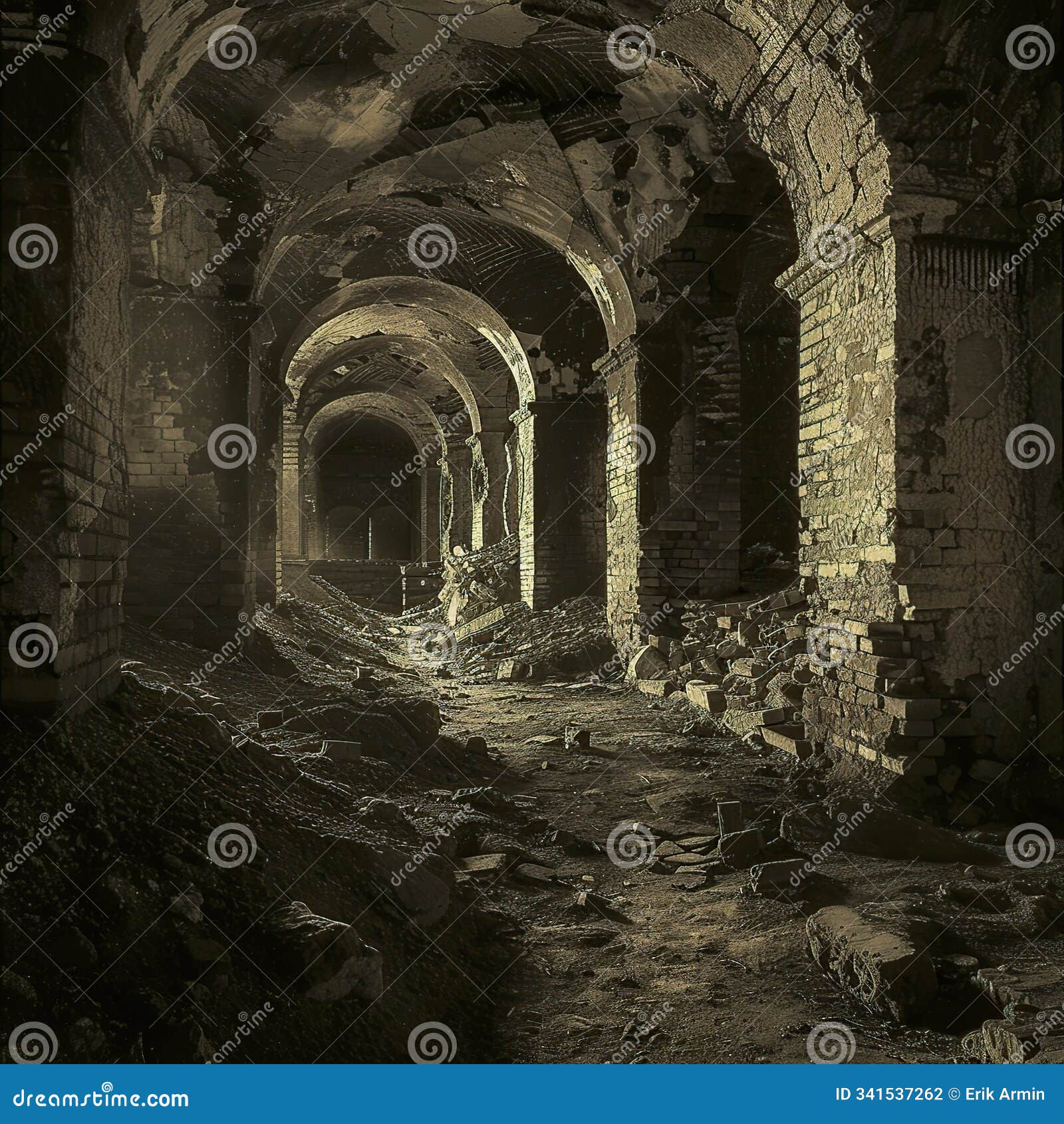 Ground Level Angle View of Forgotten Underground City Ruins Stock ...