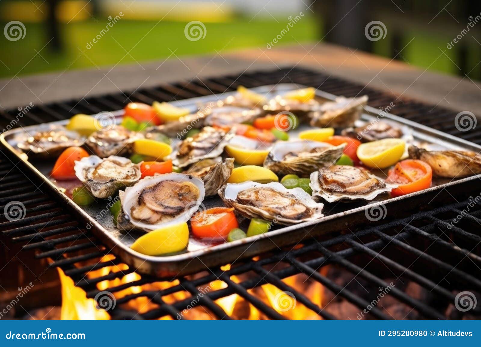Ground Level Shot of Oysters on Lit Grill Stock Photo - Image of ...