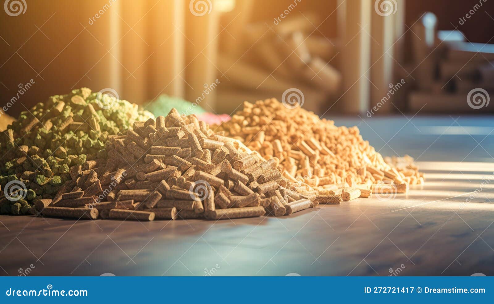 The Ground Level Stack of Compressed Wood Pellets and Chopped Firewood ...