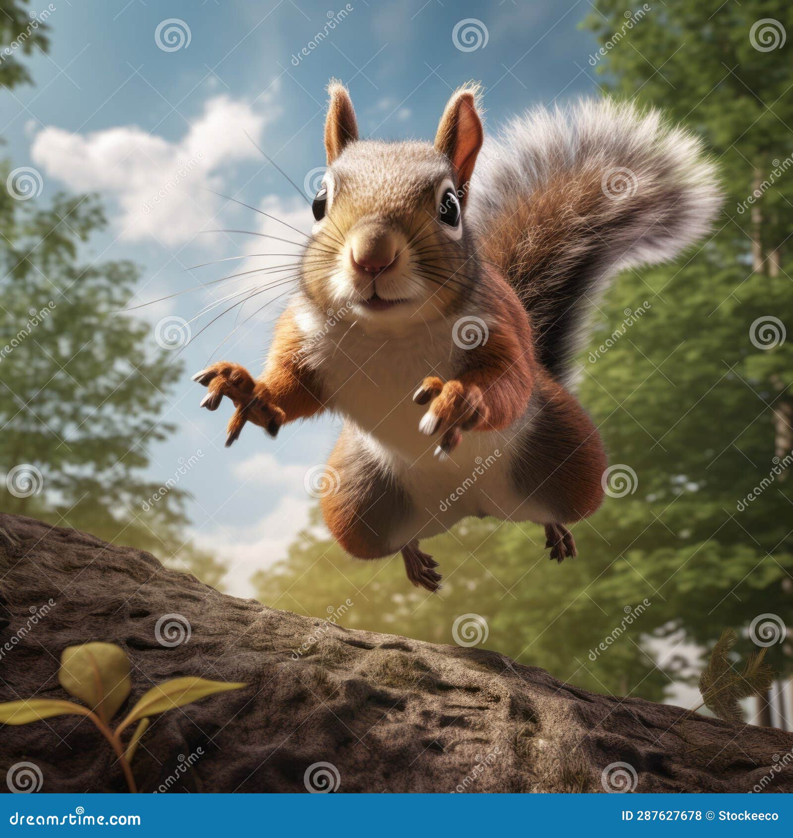 Dappled Brushwork: 3d Illustration of a Jumping Squirrel in National ...