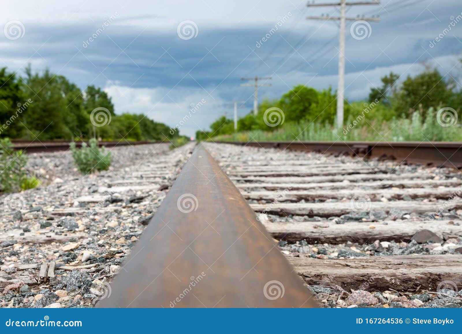 Ground Level View of Rail and Weathered Railway Ties Stock Photo ...