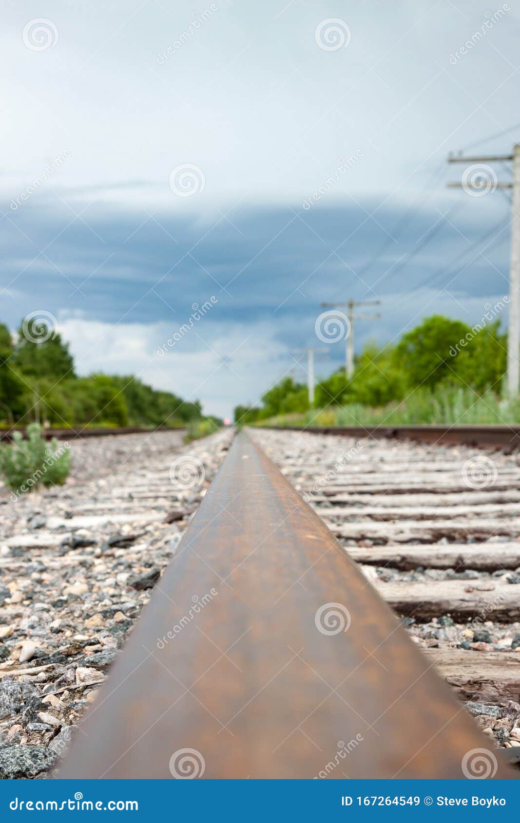 Ground Level View of Rail and Weathered Railway Ties Stock Image ...