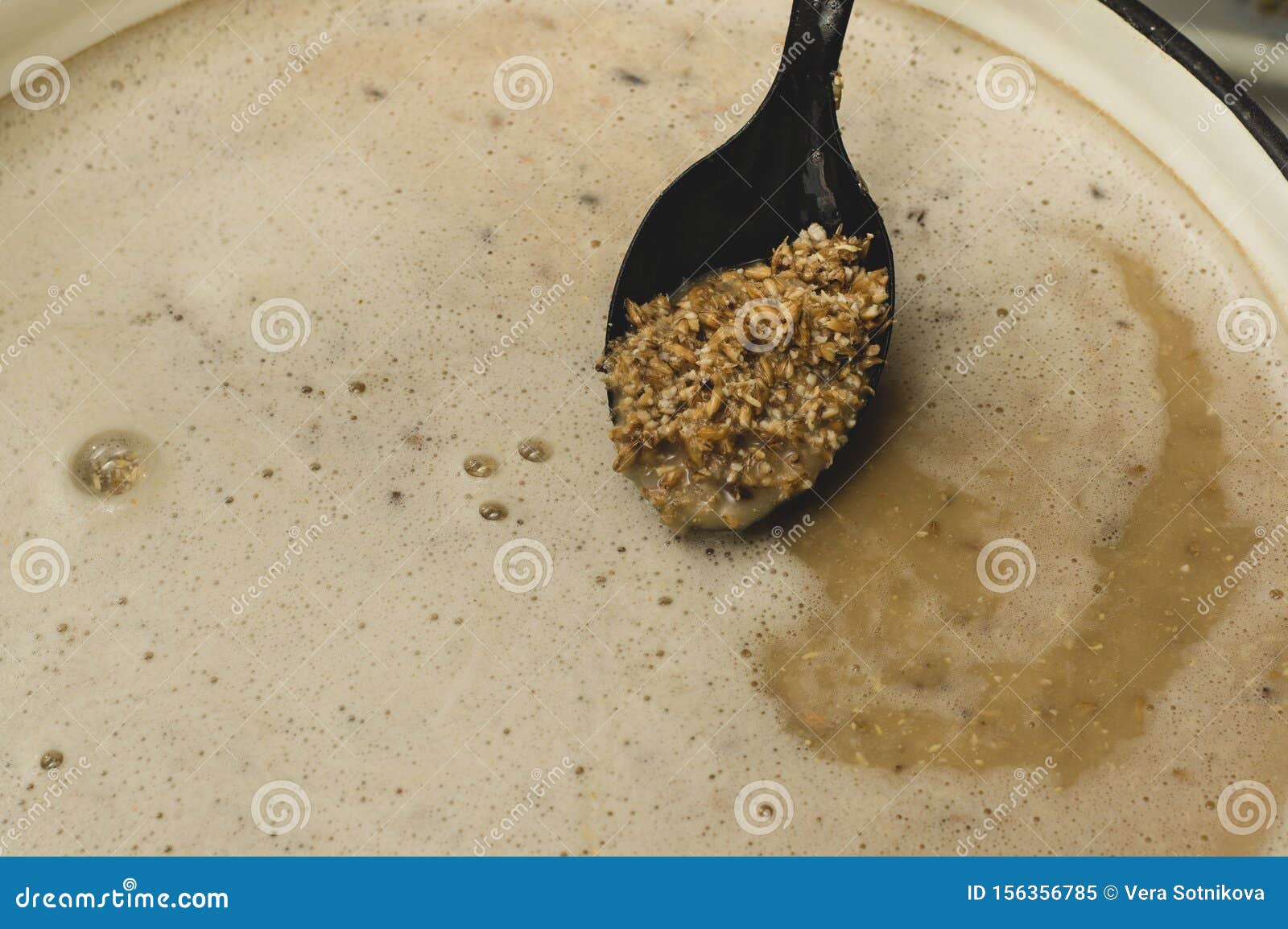 Ground Malt Seeds. A Handful Of Malt For Making Beer In A Male Hand ...
