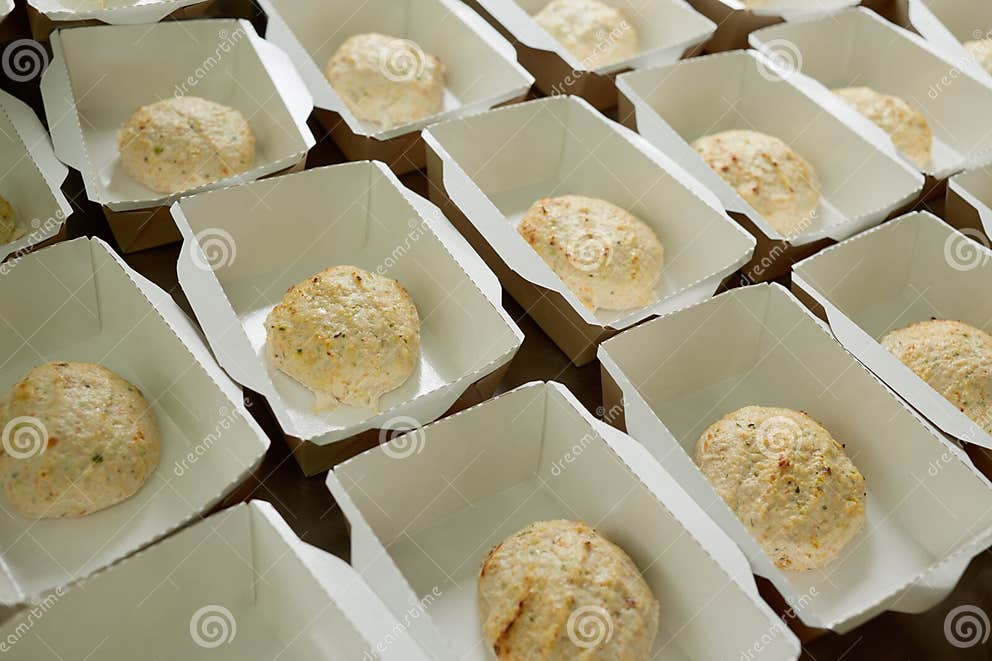 Ground-meat Cutlets in Cardboard Boxes on Stock Photo - Image of ...