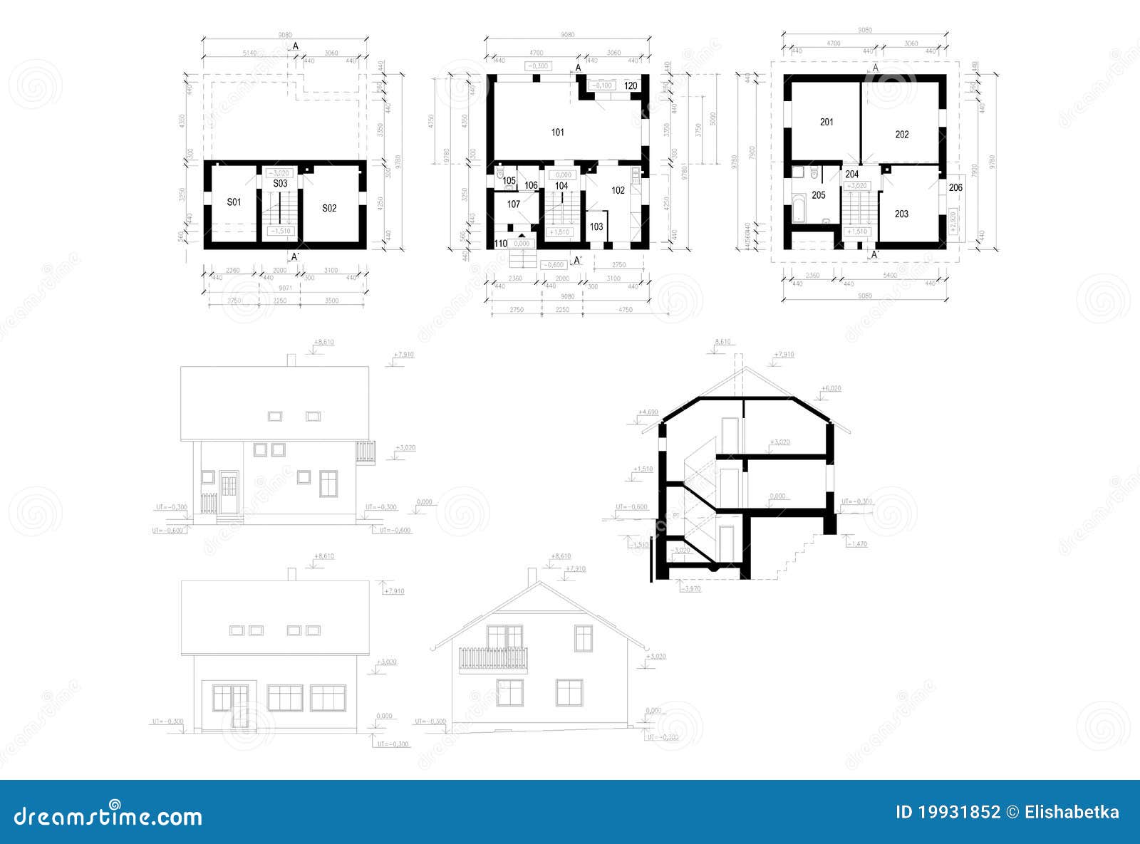 Ground Plan of Flat Building Stock Illustration - Illustration of ...