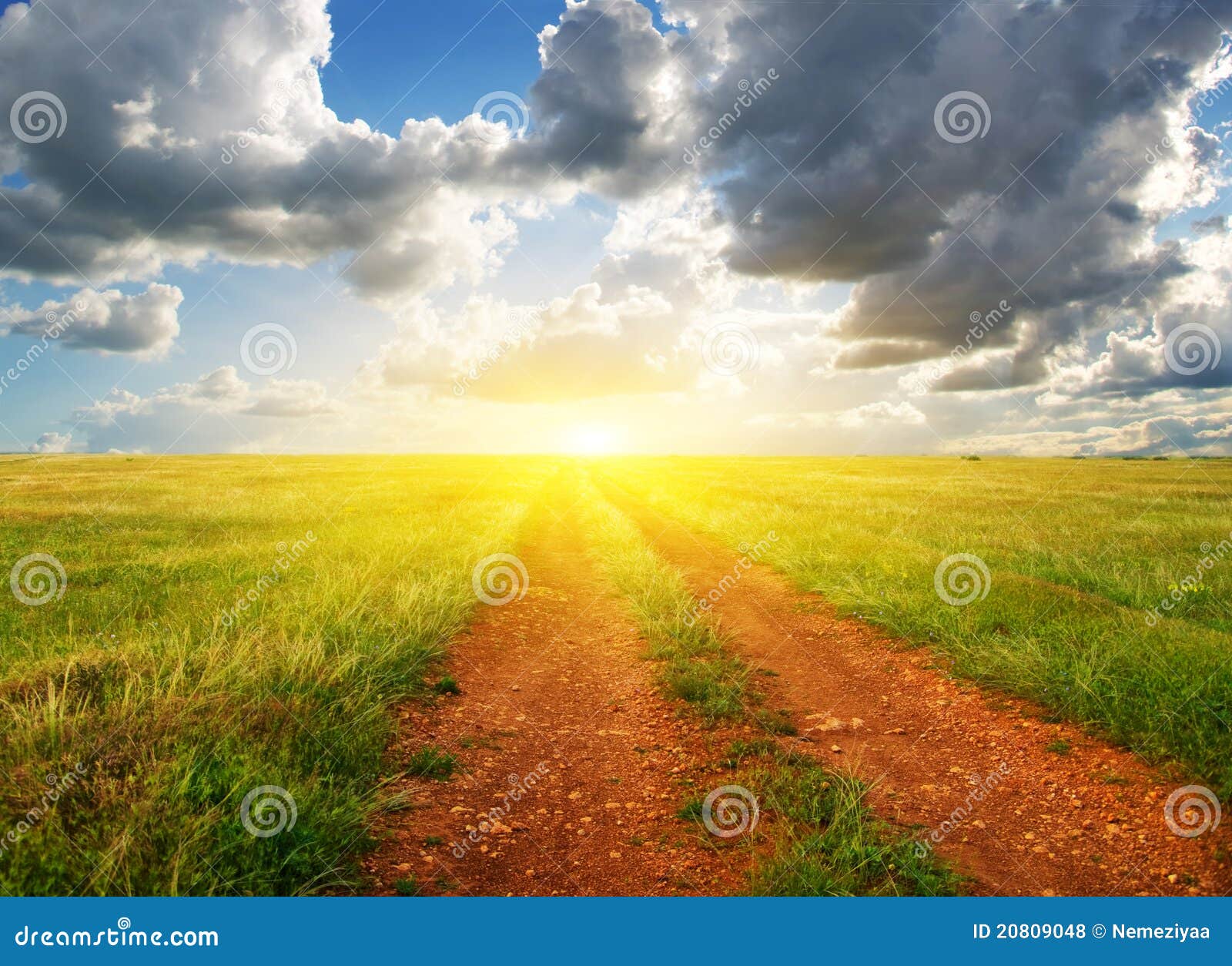 Ground road to sunset stock photo. Image of hill, meadow - 20809048
