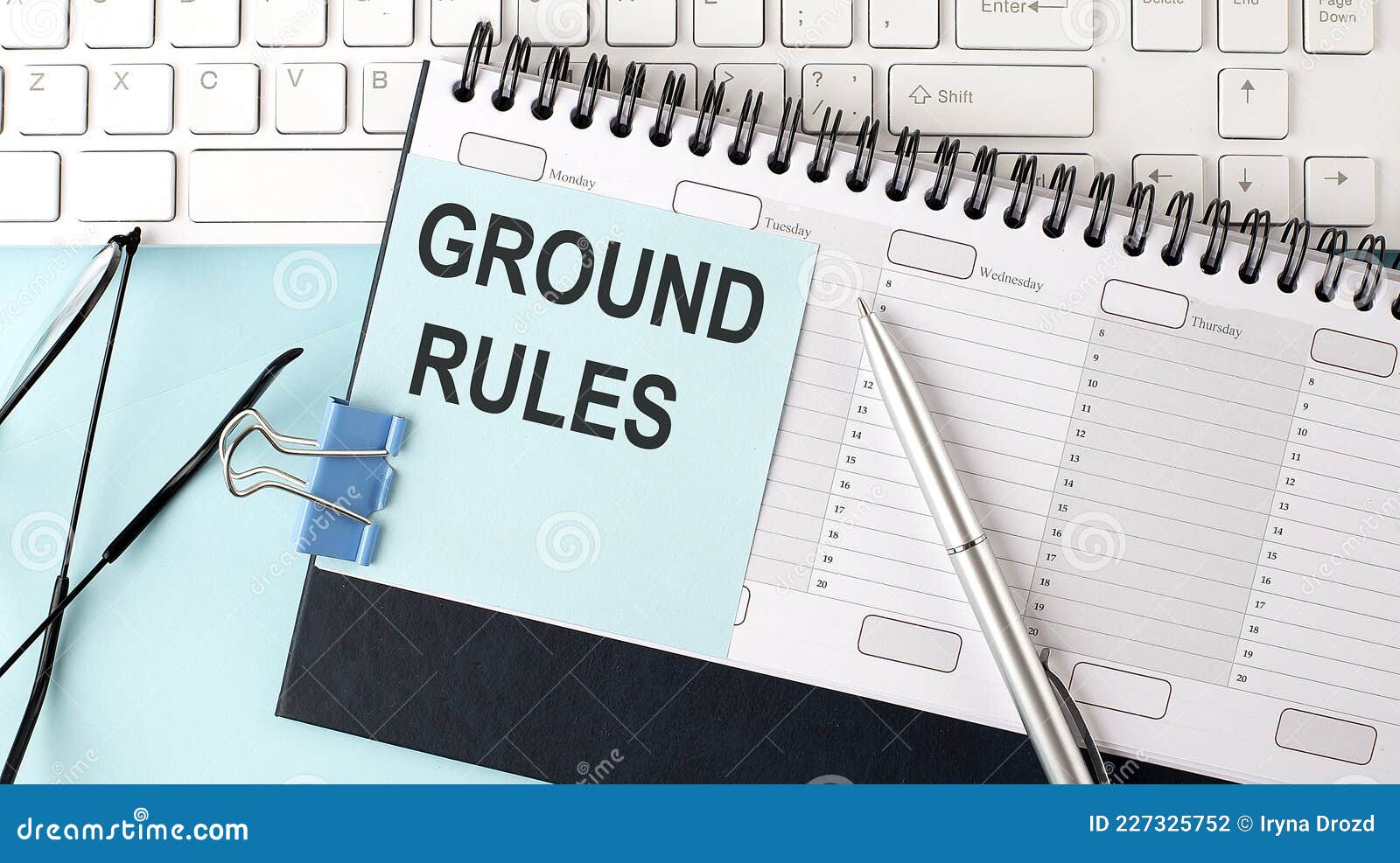 GROUND RULES Text on Blue Sticker on Planning and Keyboard,blue ...