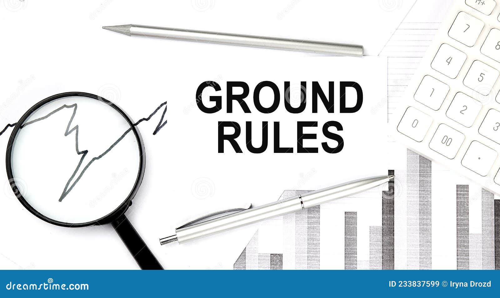 GROUND RULES Text on Document with Pen,graph and Magnifier,calculator ...
