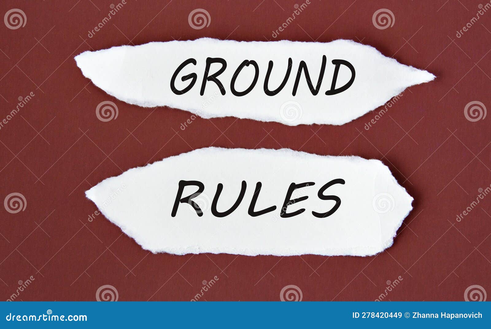 GROUND RULES - Words on White Torn Pieces of Paper on a Burgundy ...
