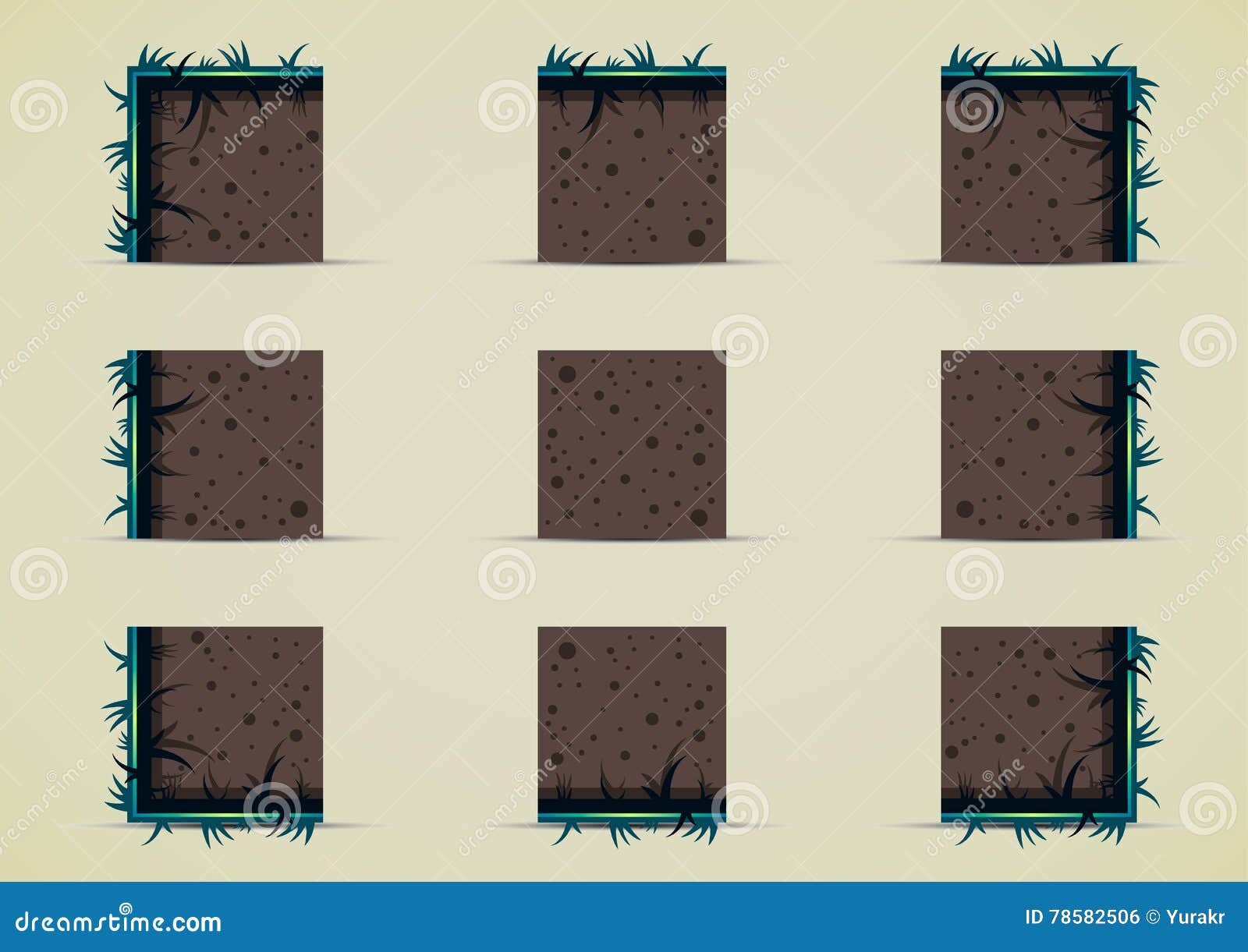 Ground Sprites with Grass at Night for Creating Video Game Stock Vector ...