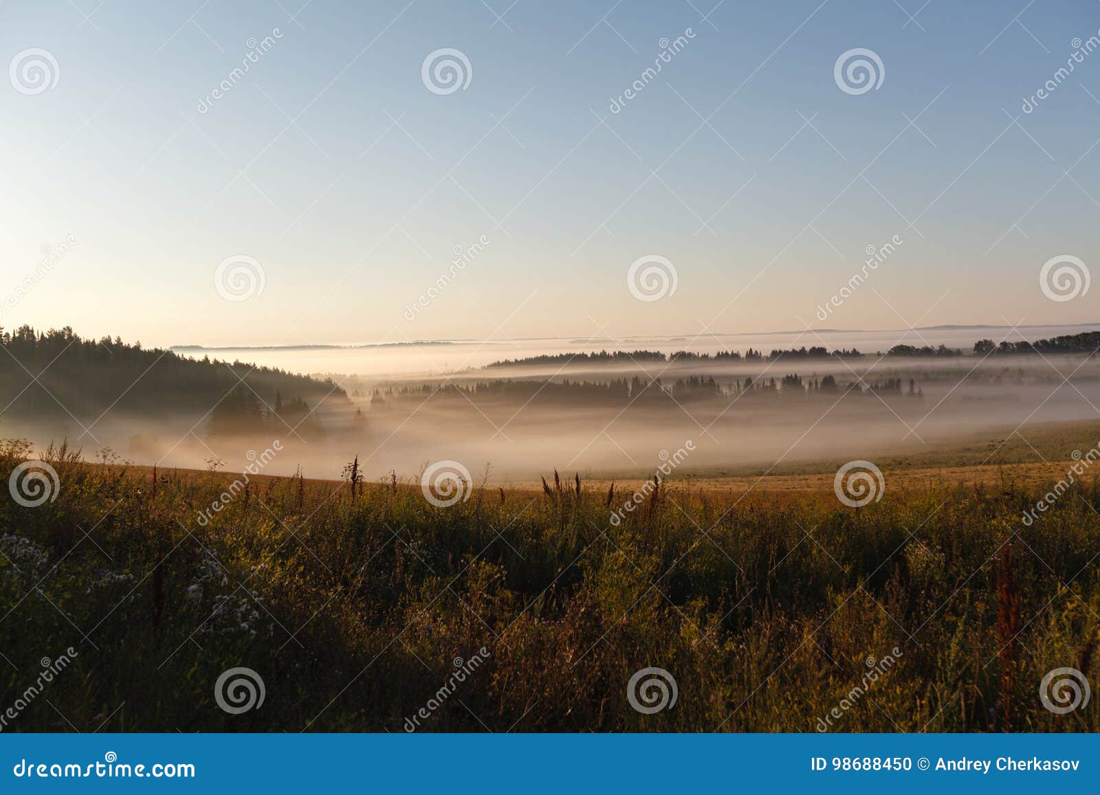 Ground with morning mist stock photo. Image of dawn, haze - 98688450