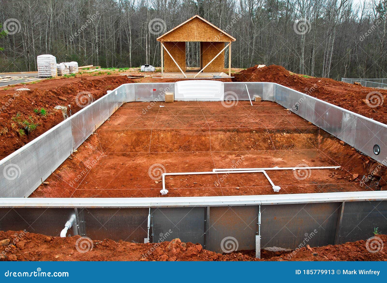 In Ground Swimming Pool in Construction Stock Image - Image of ...
