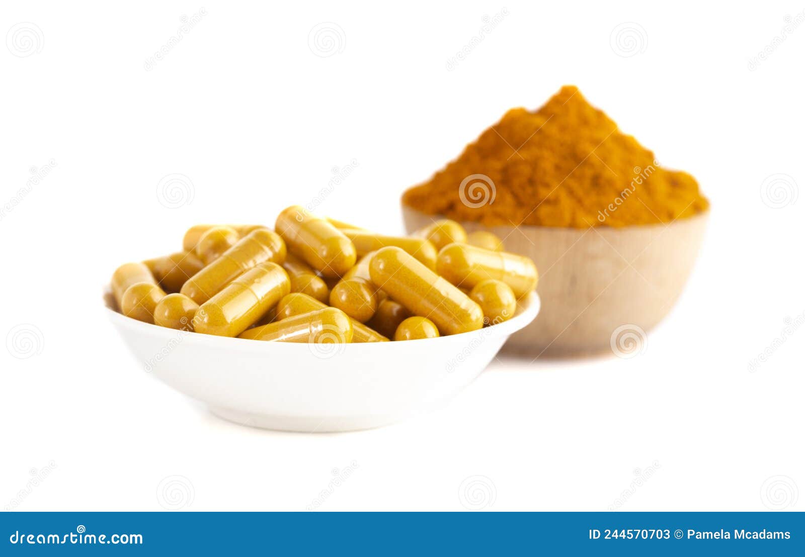 Ground Turmeric in Capsule Form on a White Background Stock Image ...