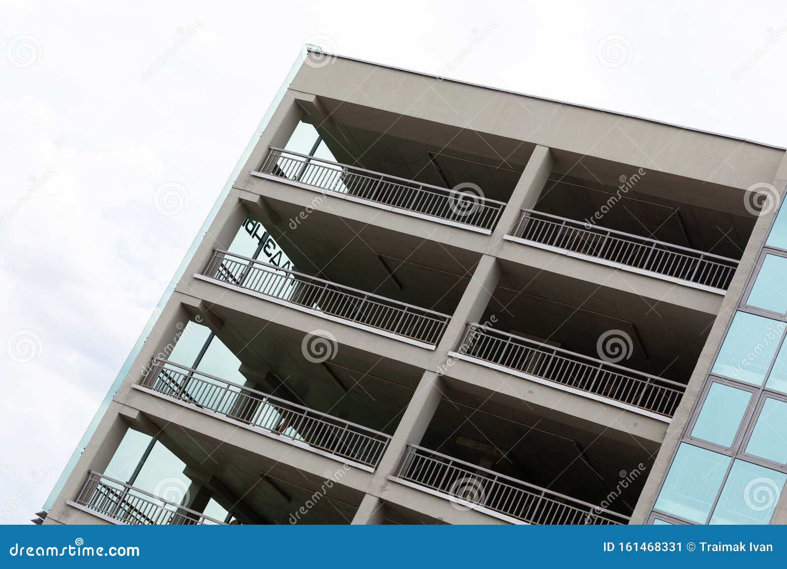 Ground View of High Multi-storey Parking Area Building with Cutting ...