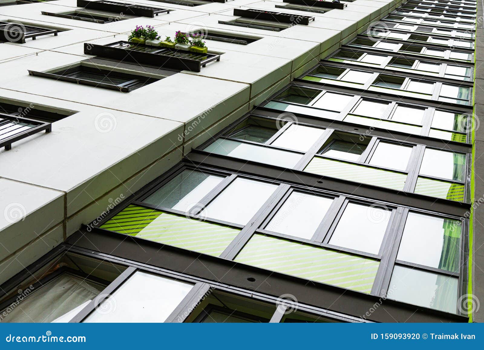 Ground View of Modern Apartment Building with Balconies Stock Photo ...