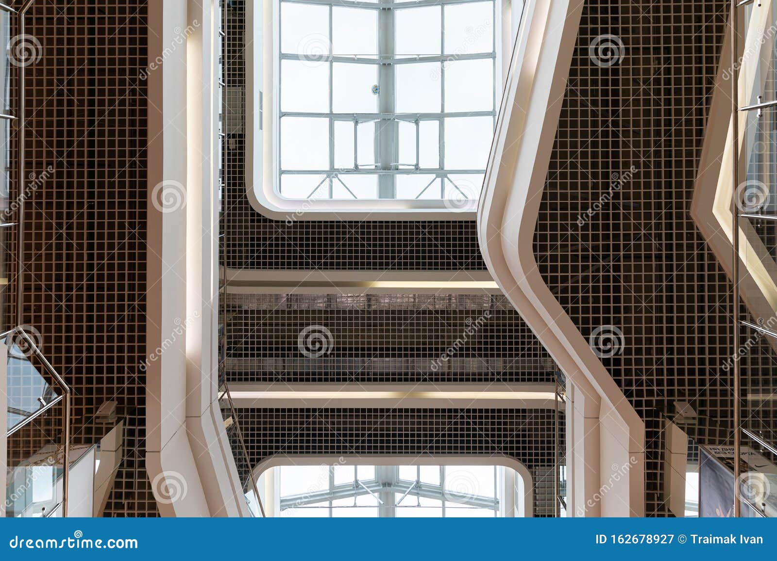Ground View of Shaped Geometric Ceiling of Modern Stylish Building ...