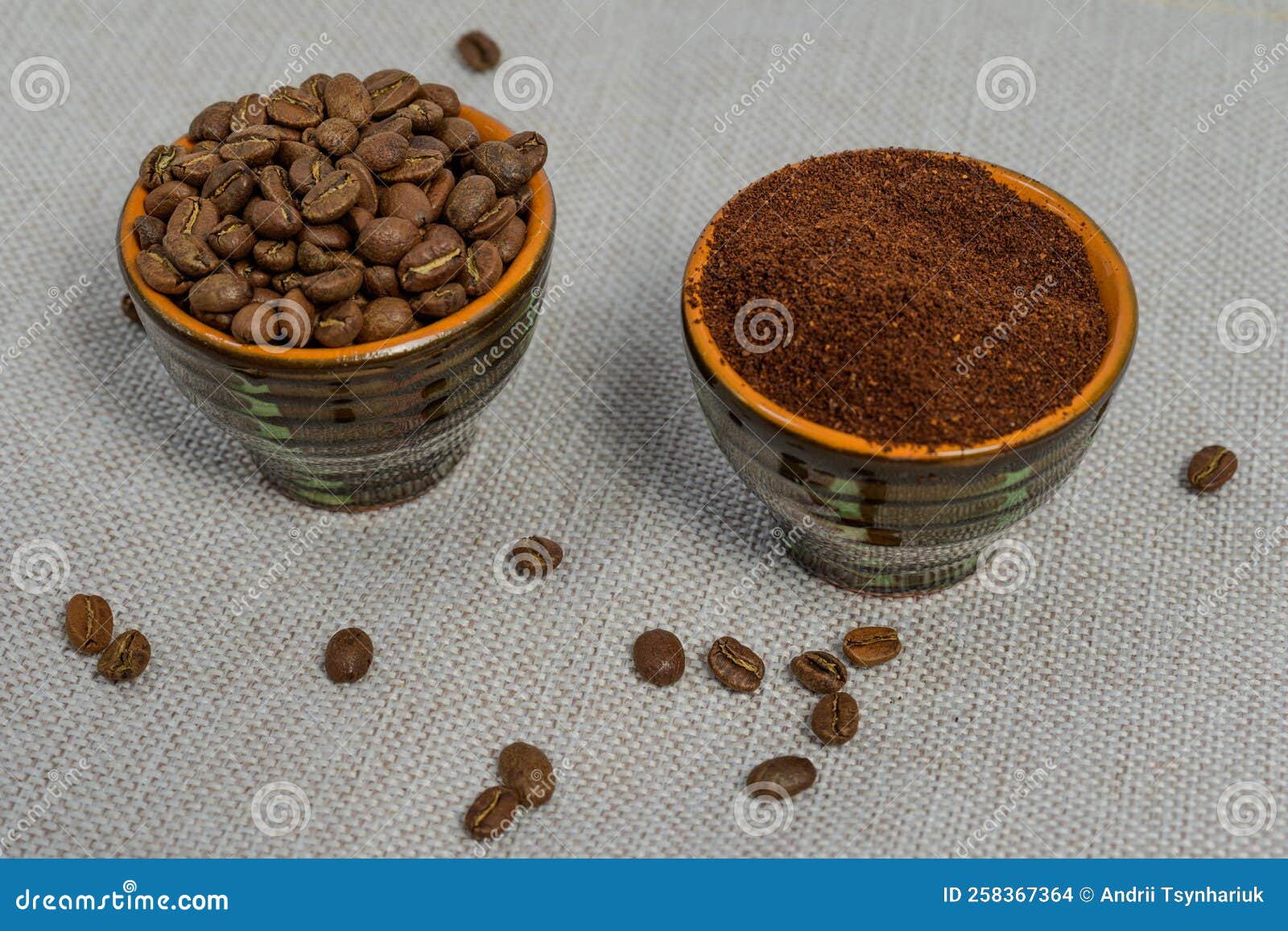Ground and Whole-grain Coffee on a Light Background. Stock Photo ...