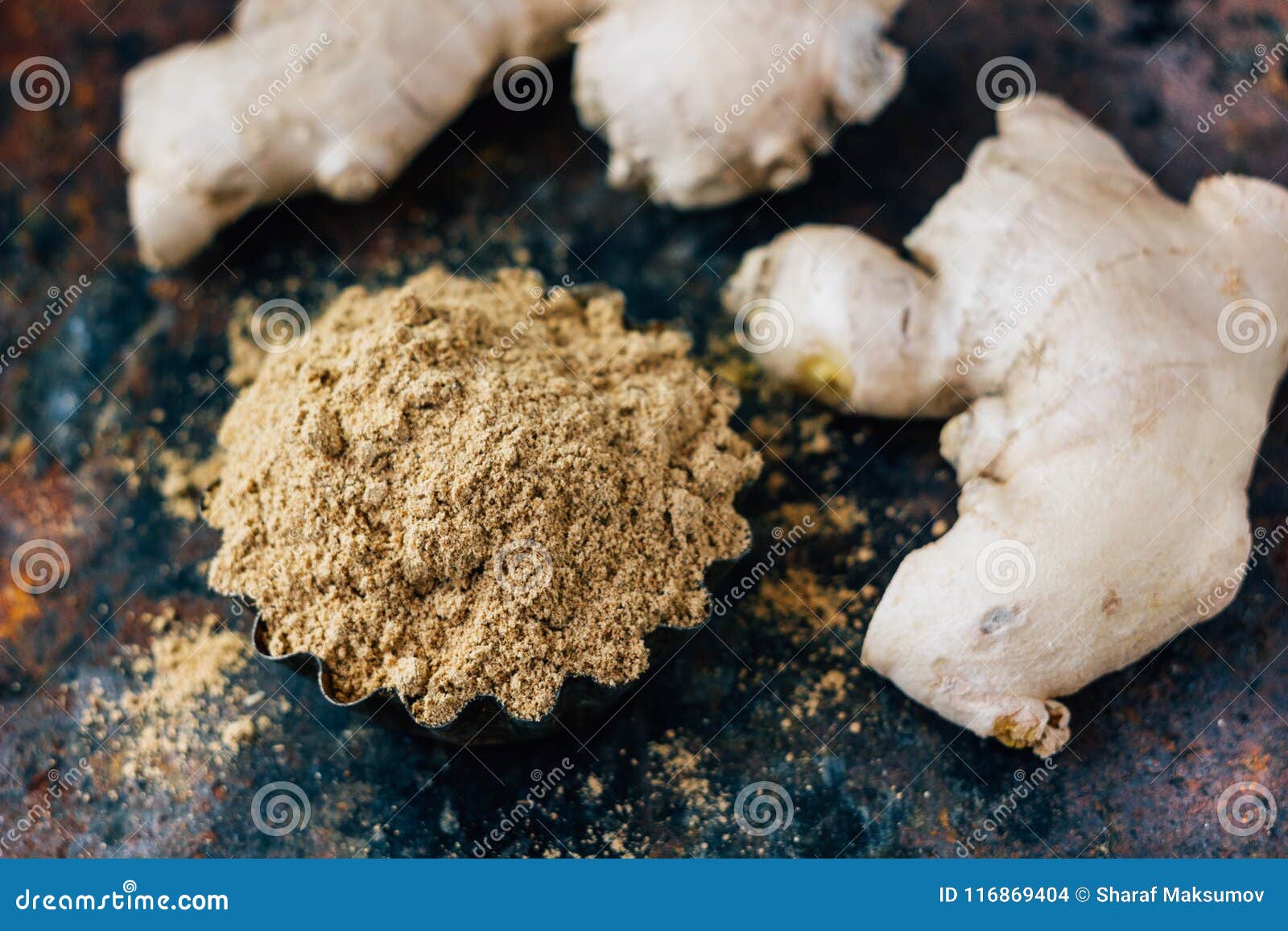 Grounded ginger spice stock photo. Image of spices, metal - 116869404
