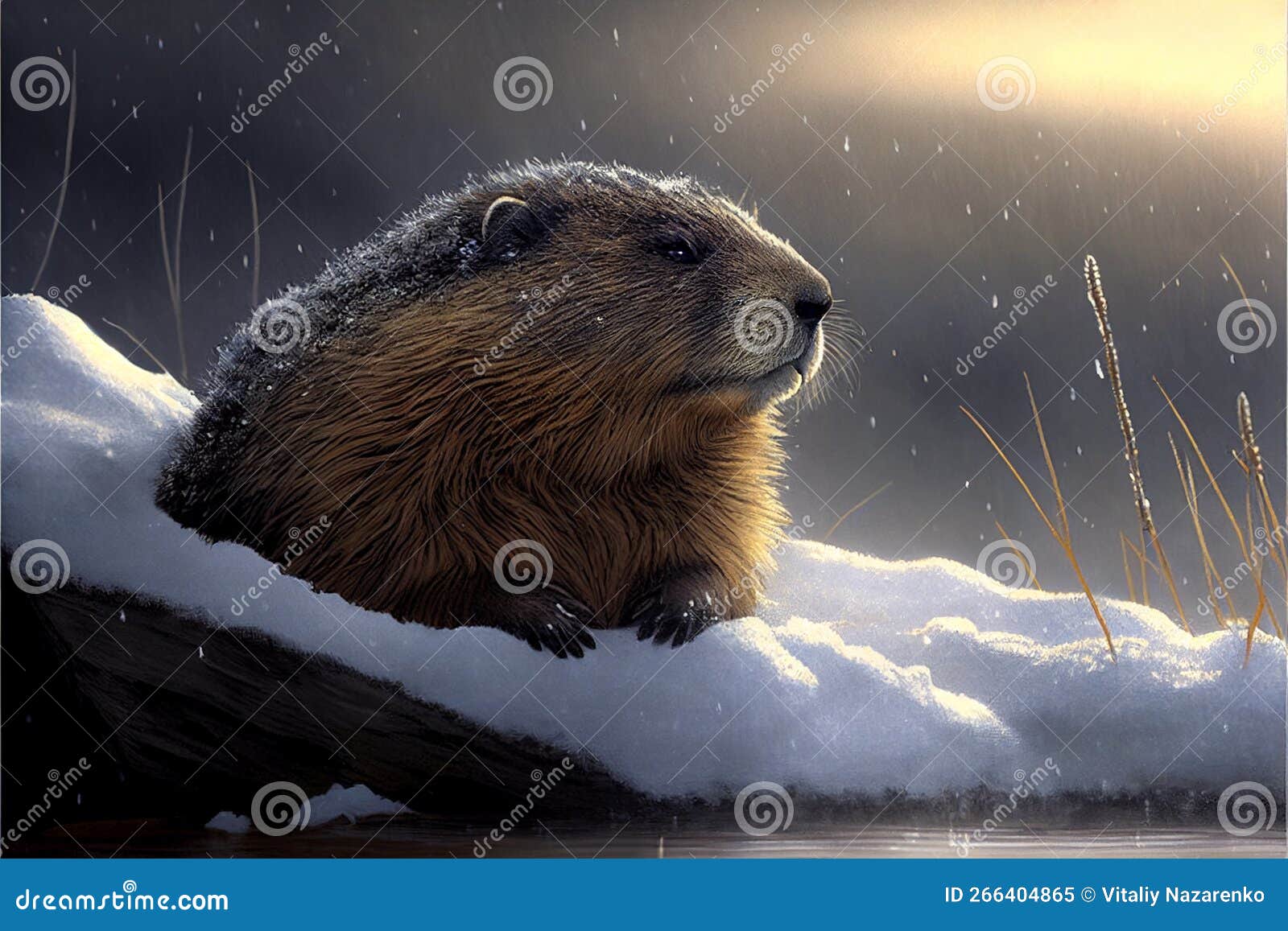 Groundhog Crawled Out of the Hole in Early Spring. AI Generated. Stock ...