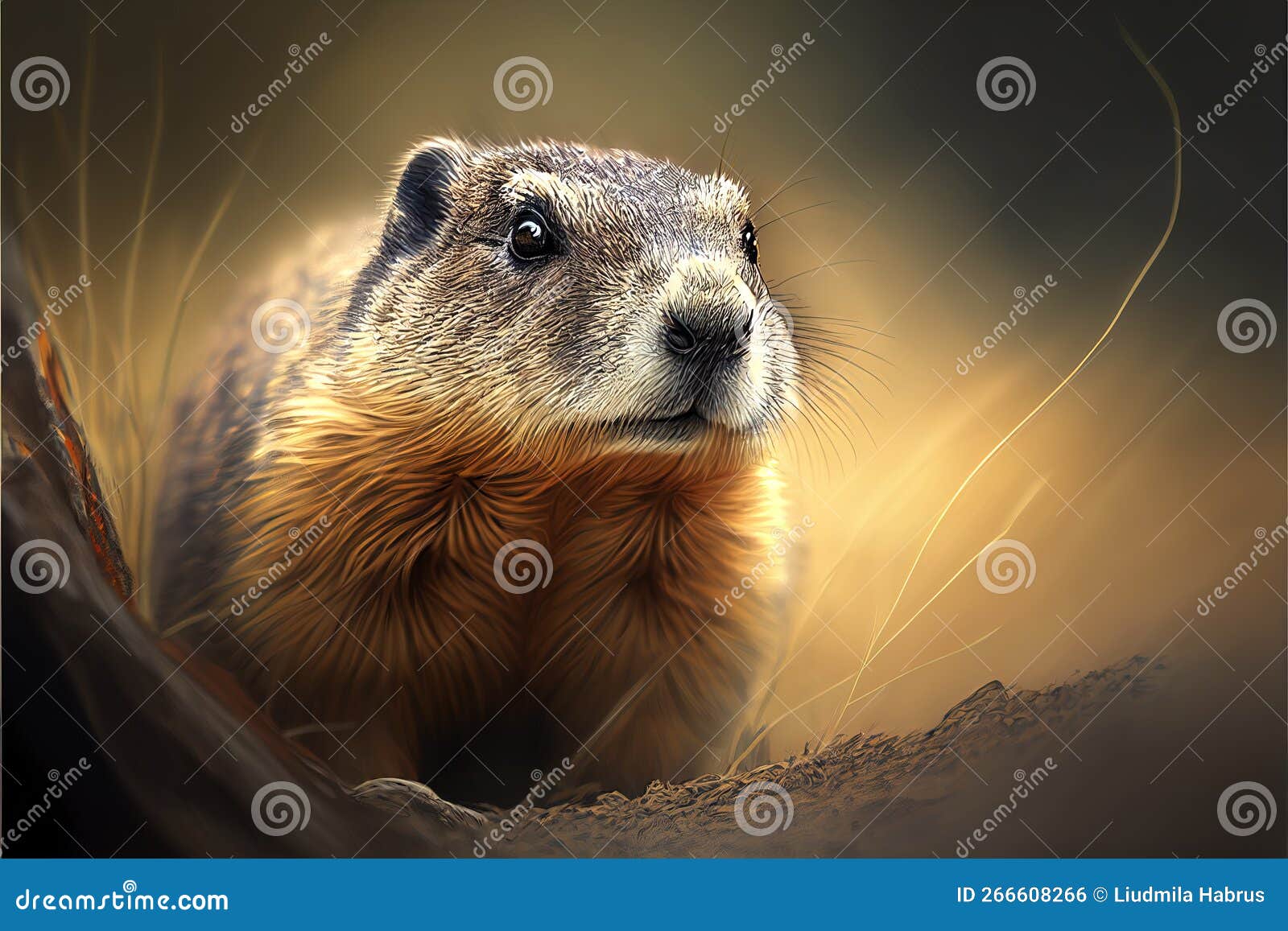 Groundhog Day. Groundhog Close-up Realistic Drawing Stock Illustration ...