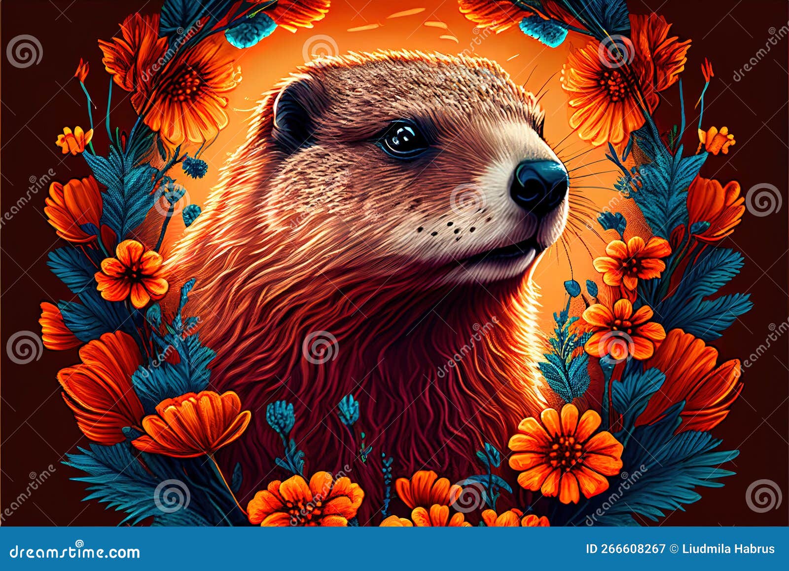 Groundhog Day. Groundhog Close-up Realistic Drawing Stock Illustration ...