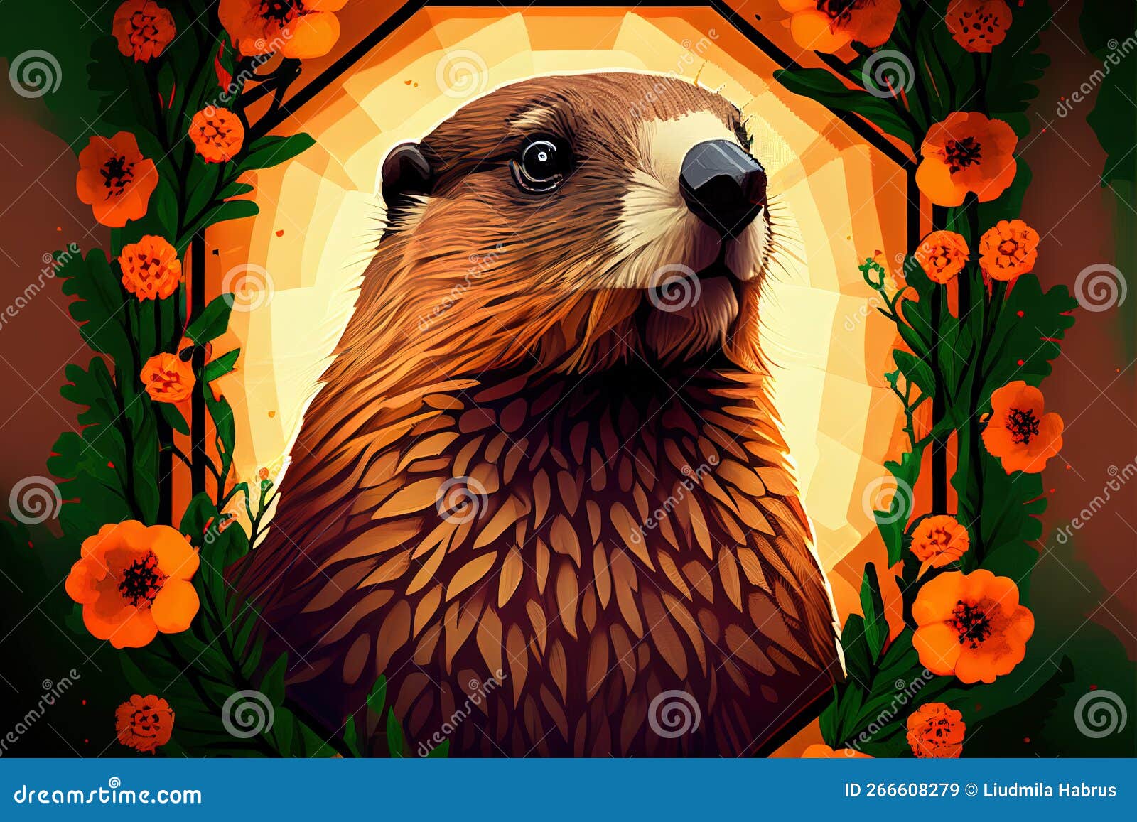 Groundhog Day. Groundhog Close-up Realistic Drawing Stock Illustration ...