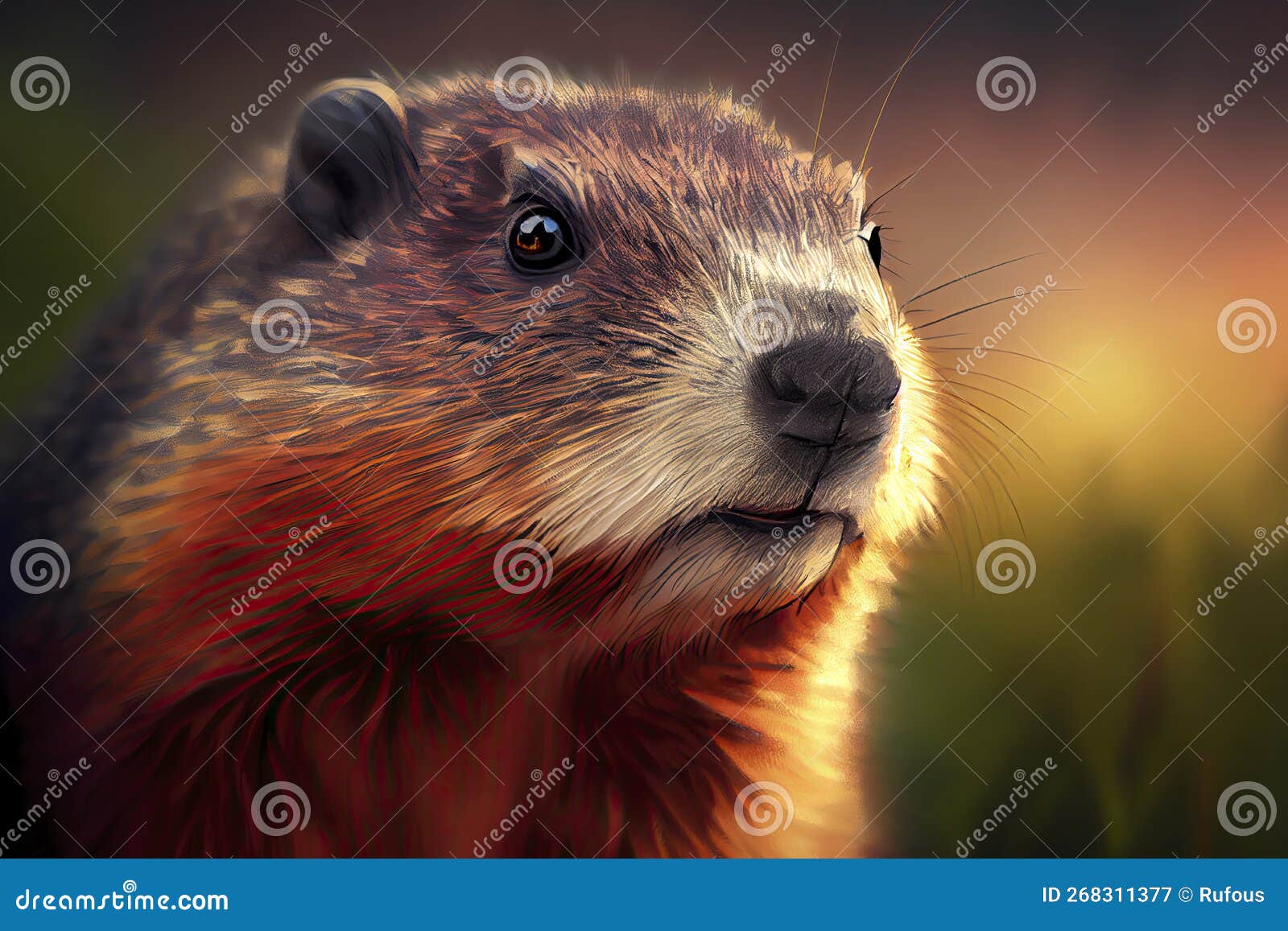 Groundhog Day. Groundhog Close-up Realistic Drawing Stock Illustration ...