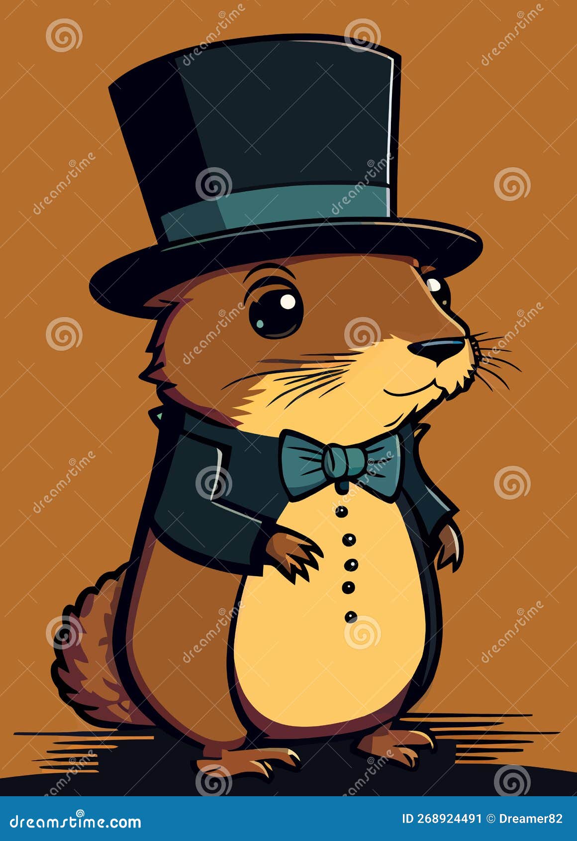 Groundhog Day. Groundhog in Top Hat Cartoon Graphics Stock Illustration ...