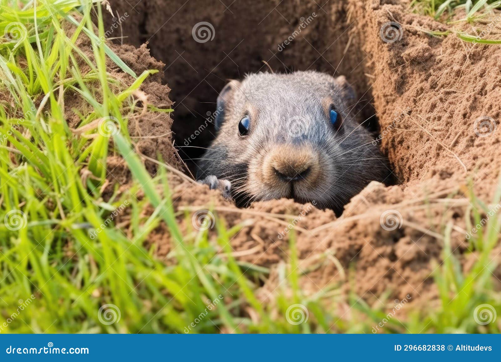Groundhog Emerging from a Hole in Spring Grass Stock Photo - Image of ...