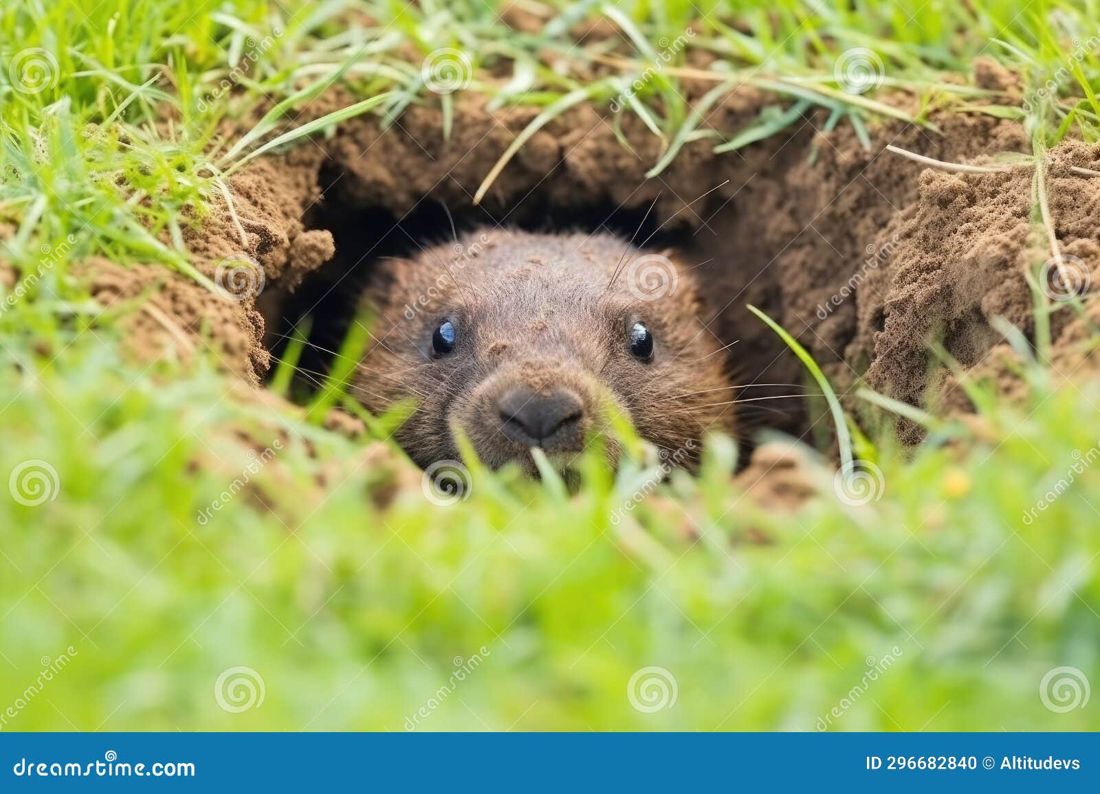 Groundhog Emerging from a Hole in Spring Grass Stock Photo - Image of ...
