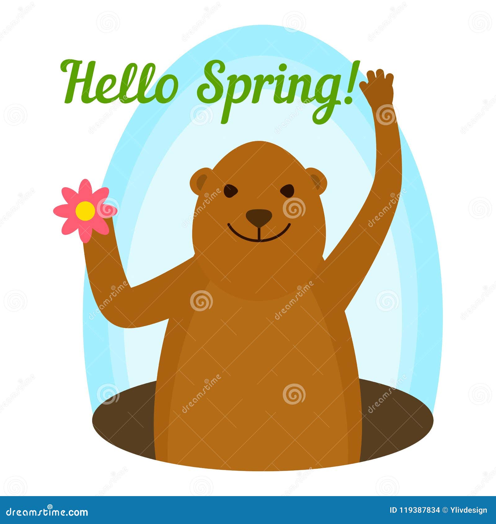 Groundhog Hello Spring Icon, Flat Style Stock Vector - Illustration of ...
