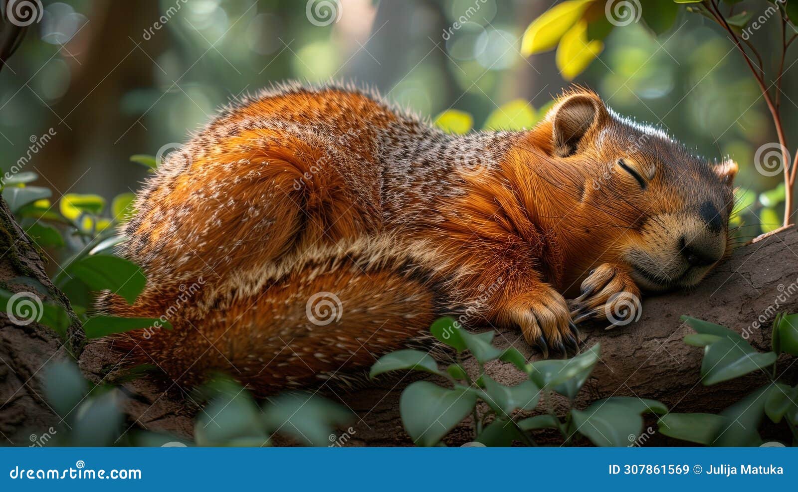 A Groundhog Napping in the Shade of a Tree, Curled Up in a Cozy Ball ...