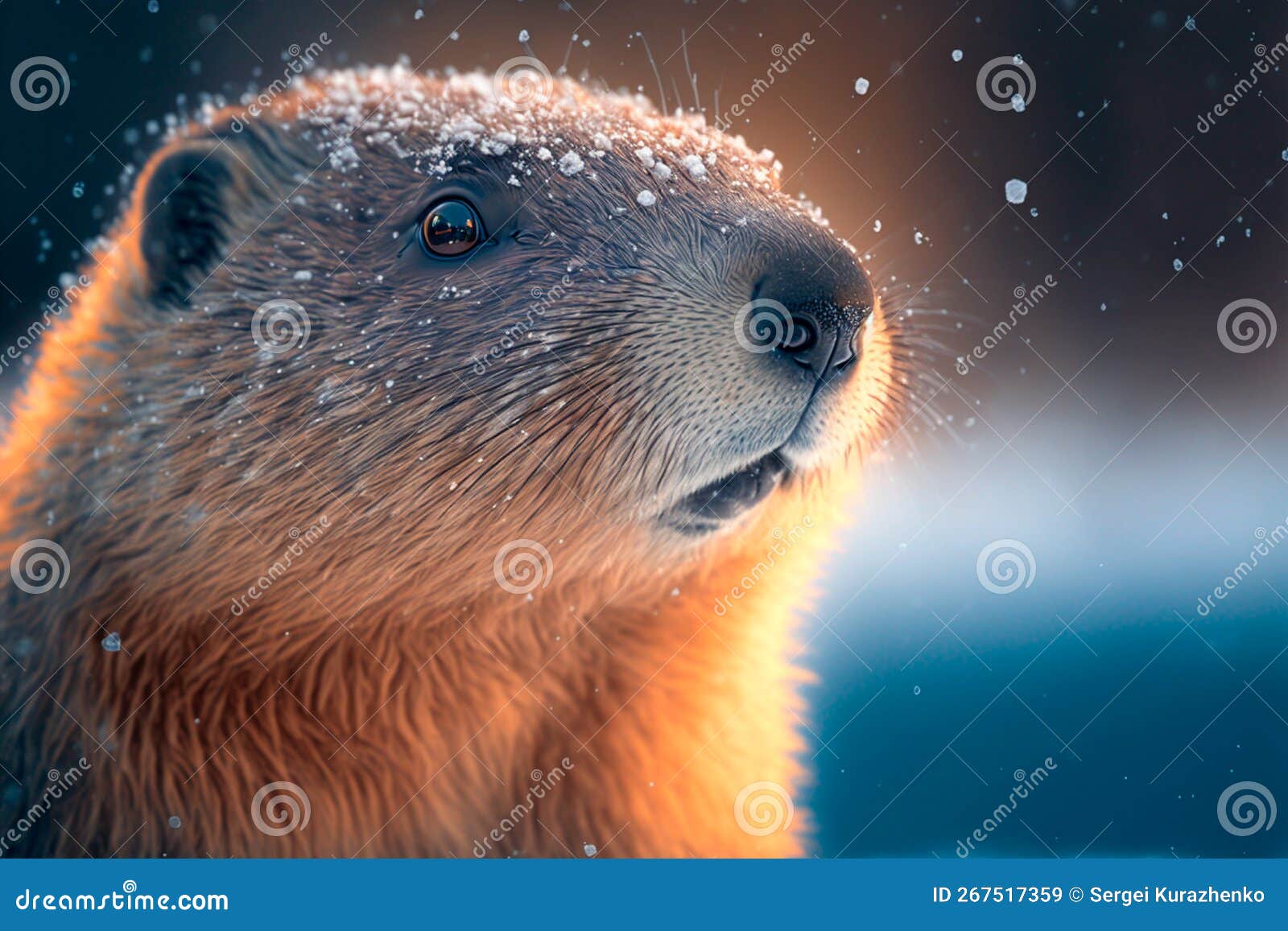 Groundhog Portrait. Groundhog Covered in Snow on Groundhog Day Stock ...