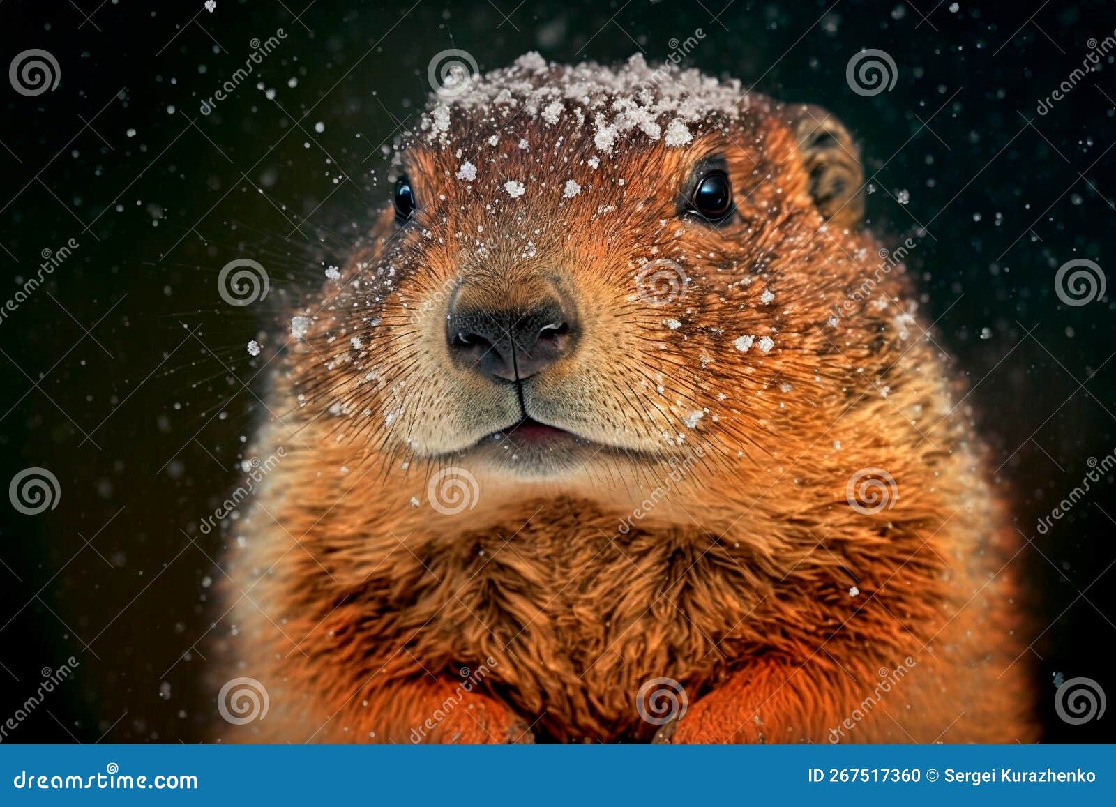 Groundhog Portrait. Groundhog Covered in Snow on Groundhog Day Stock ...