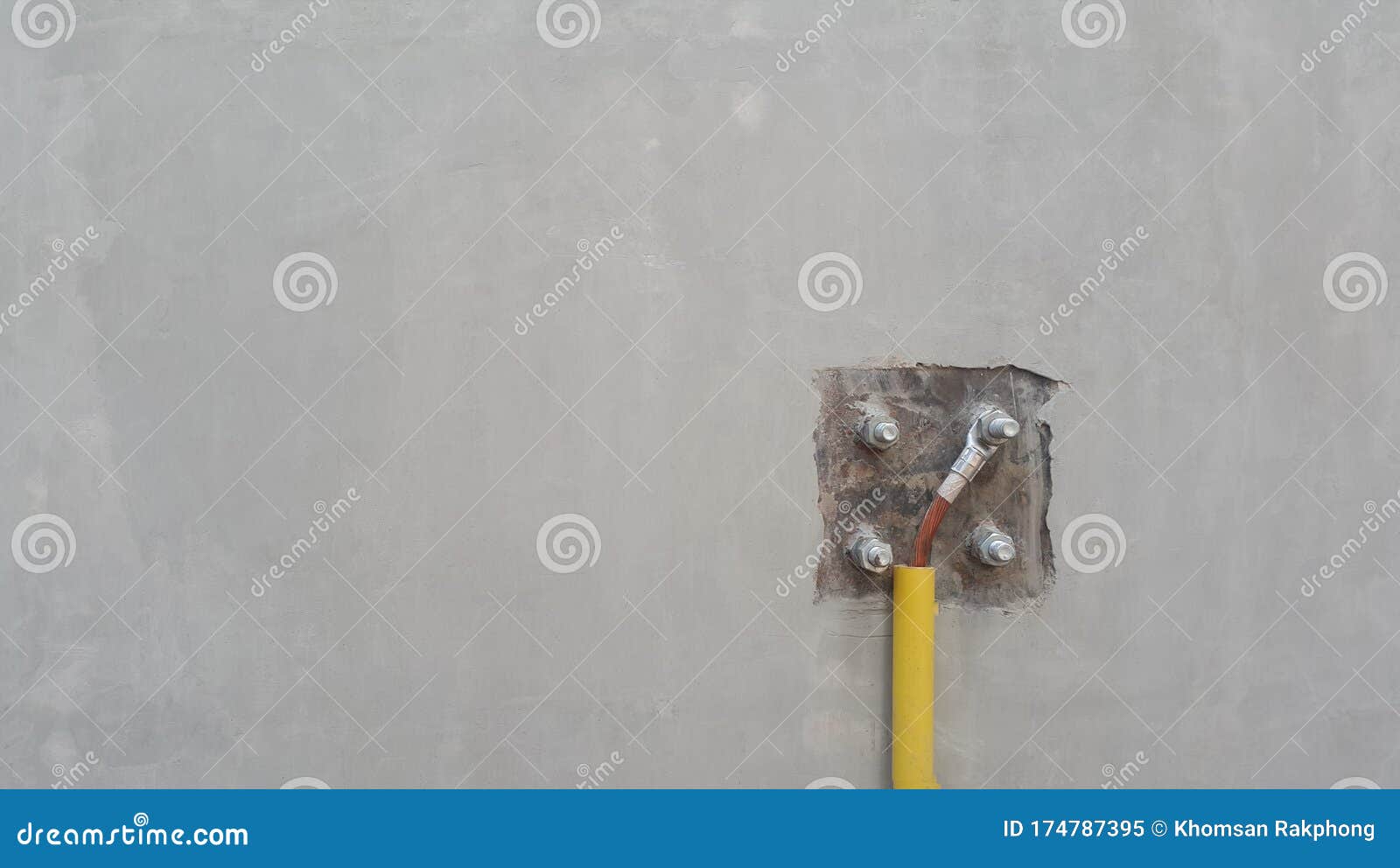 Grounding Plate with Cable in Yellow Conduit on White Walls Stock Image ...
