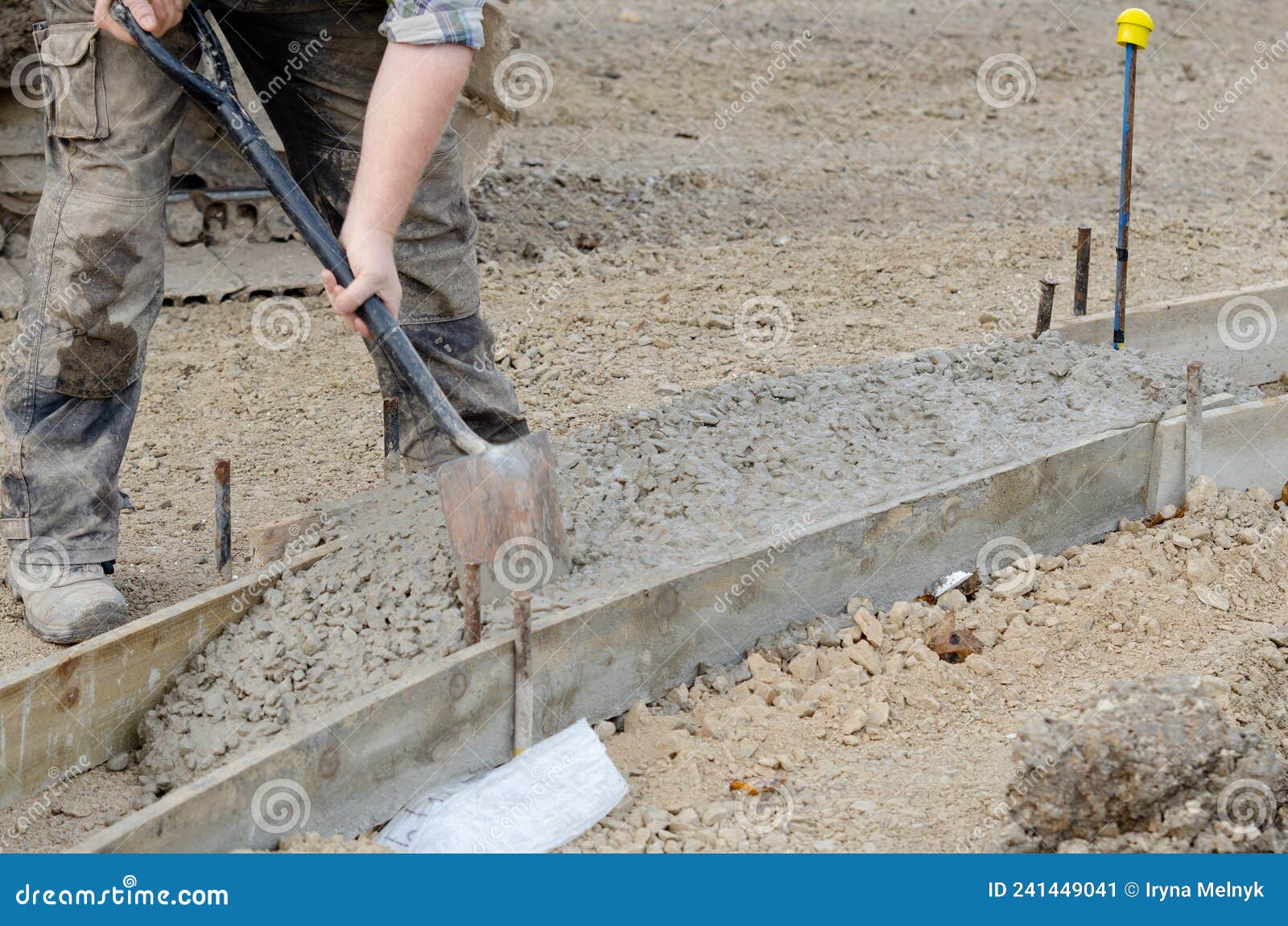 Groundworker Placing Wet Concrete into Formwork Stock Image - Image of ...