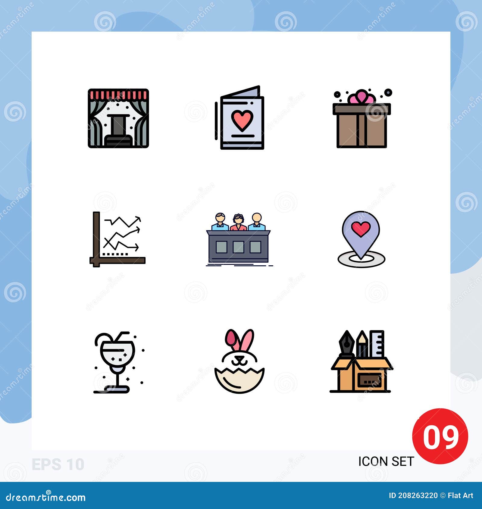 Group of 9 Filledline Flat Colors Signs and Symbols for Data, Analytics ...